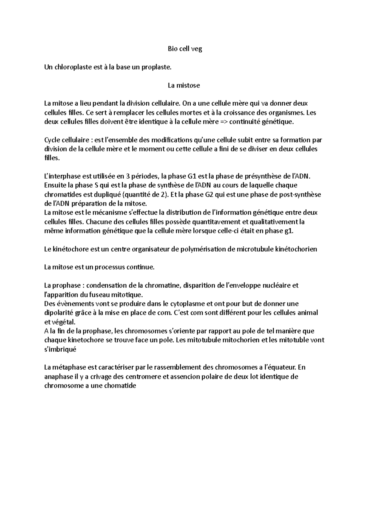 Bio cell veg - note biologie végétale - Bio cell veg Un chloroplaste ...