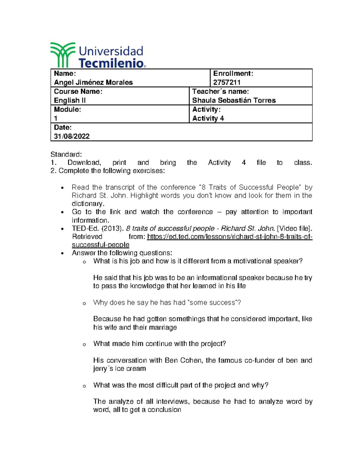 Activity 4 - Standard: Download, print and bring the Activity 4 file to ...