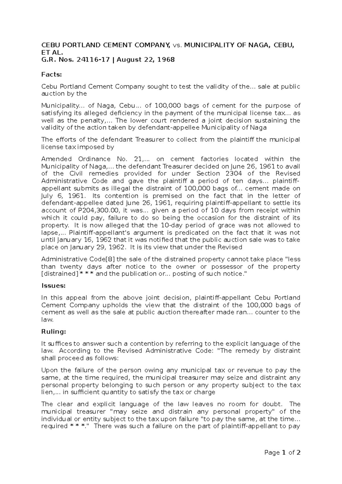 LAW 1106 Statutory Construction JD 3. G.R. No. 24116 Cebu Portland vs ...