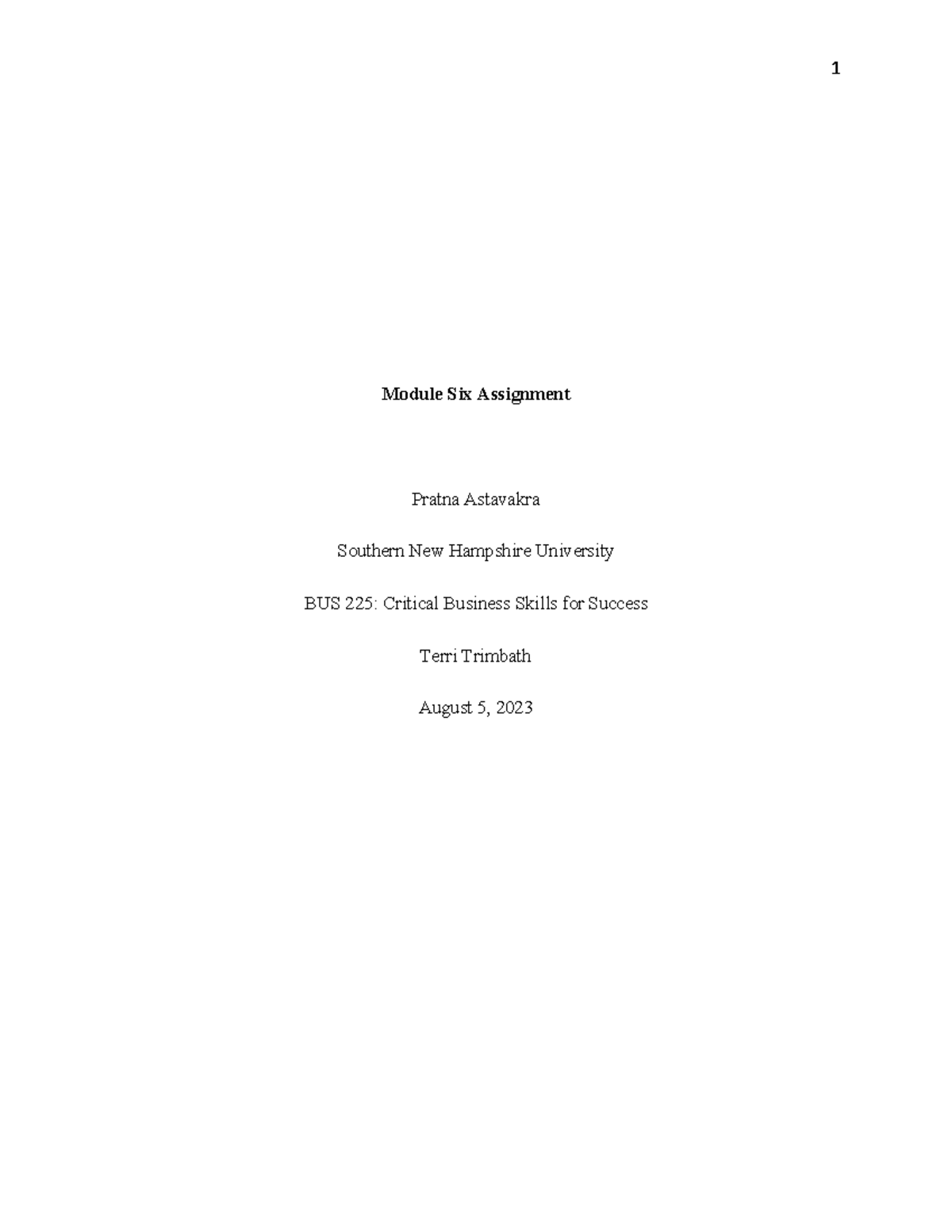 BUS225 Module Six Assignment - Module Six Assignment Pratna Astavakra ...