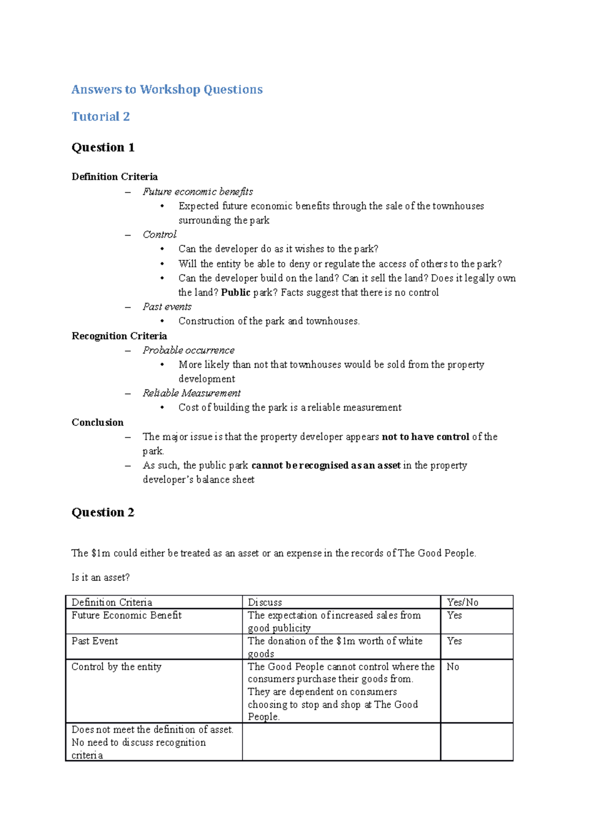 Answers to Practice Questions - Answers to Workshop Questions Tutorial ...