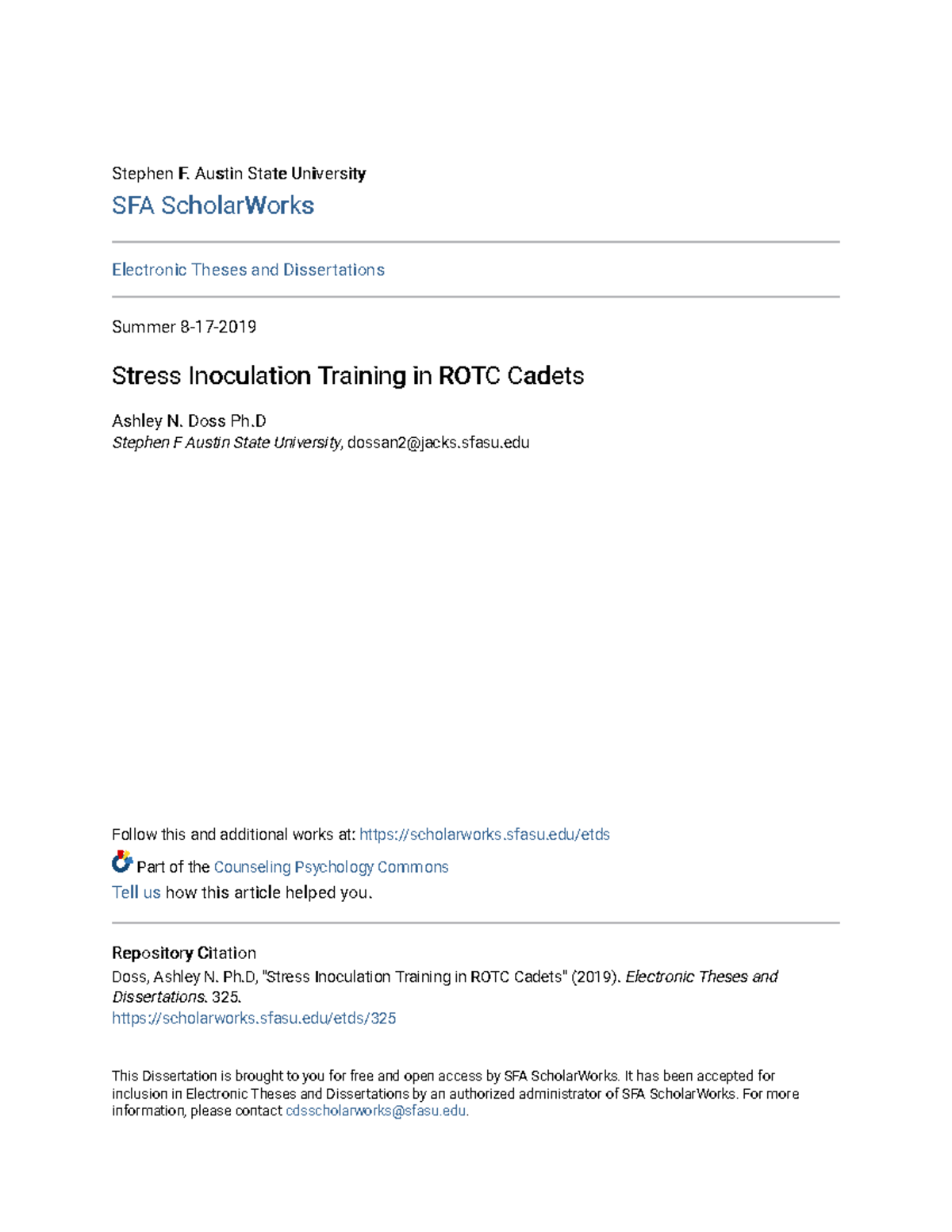 Stress Inoculation Training in ROTC Cadets - Stephen F. Austin State ...