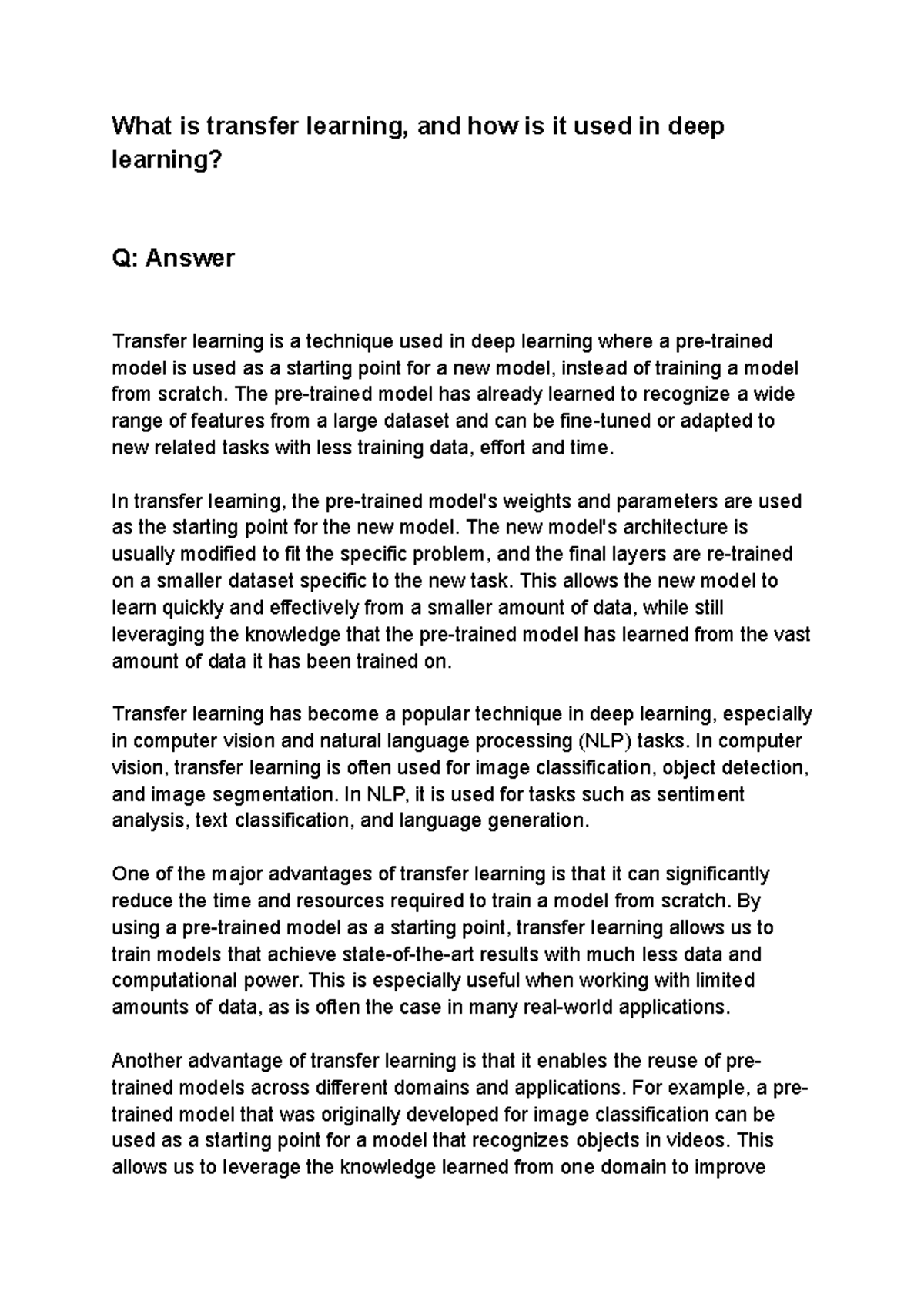 What is transfer learning, and how is it used in deep learning - What ...