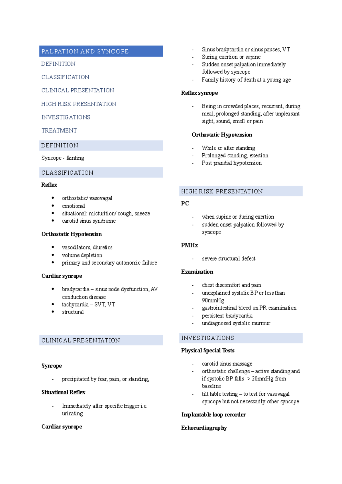 Palpation and Syncope - PALPATION AND SYNCOPE DEFINITION CLASSIFICATION ...