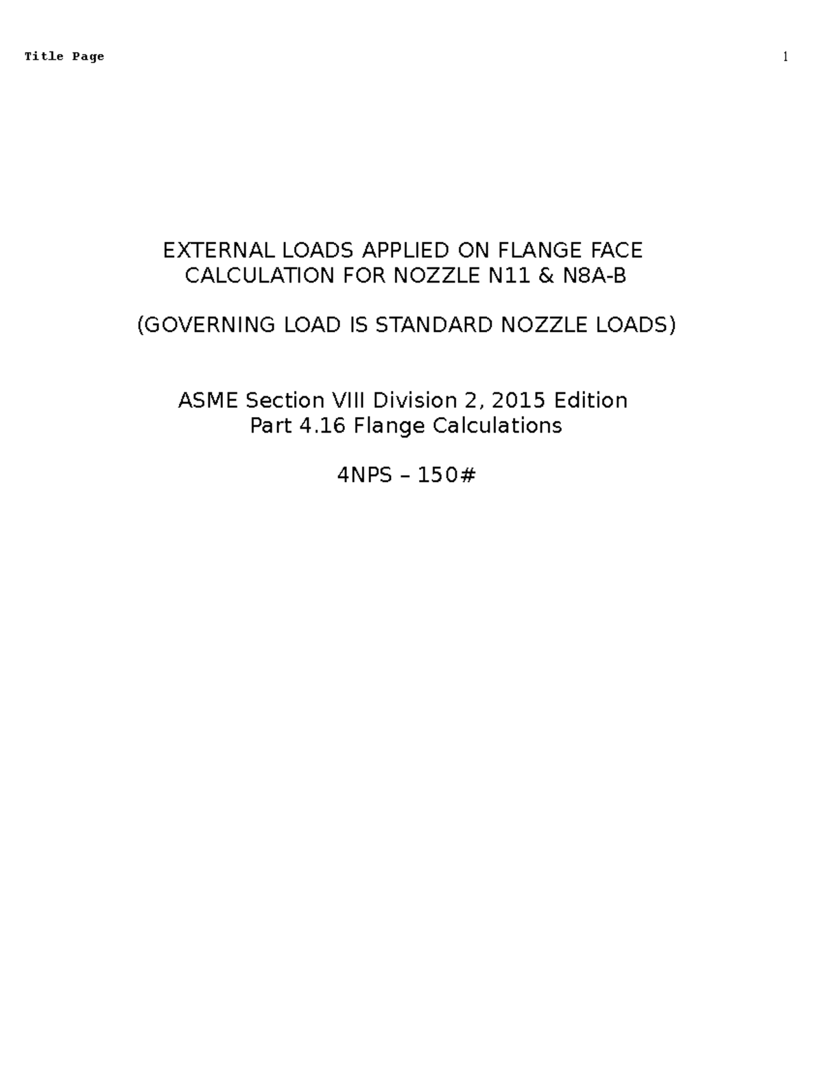 Nozzle External Load calculation - Title Page EXTERNAL LOADS APPLIED ON ...