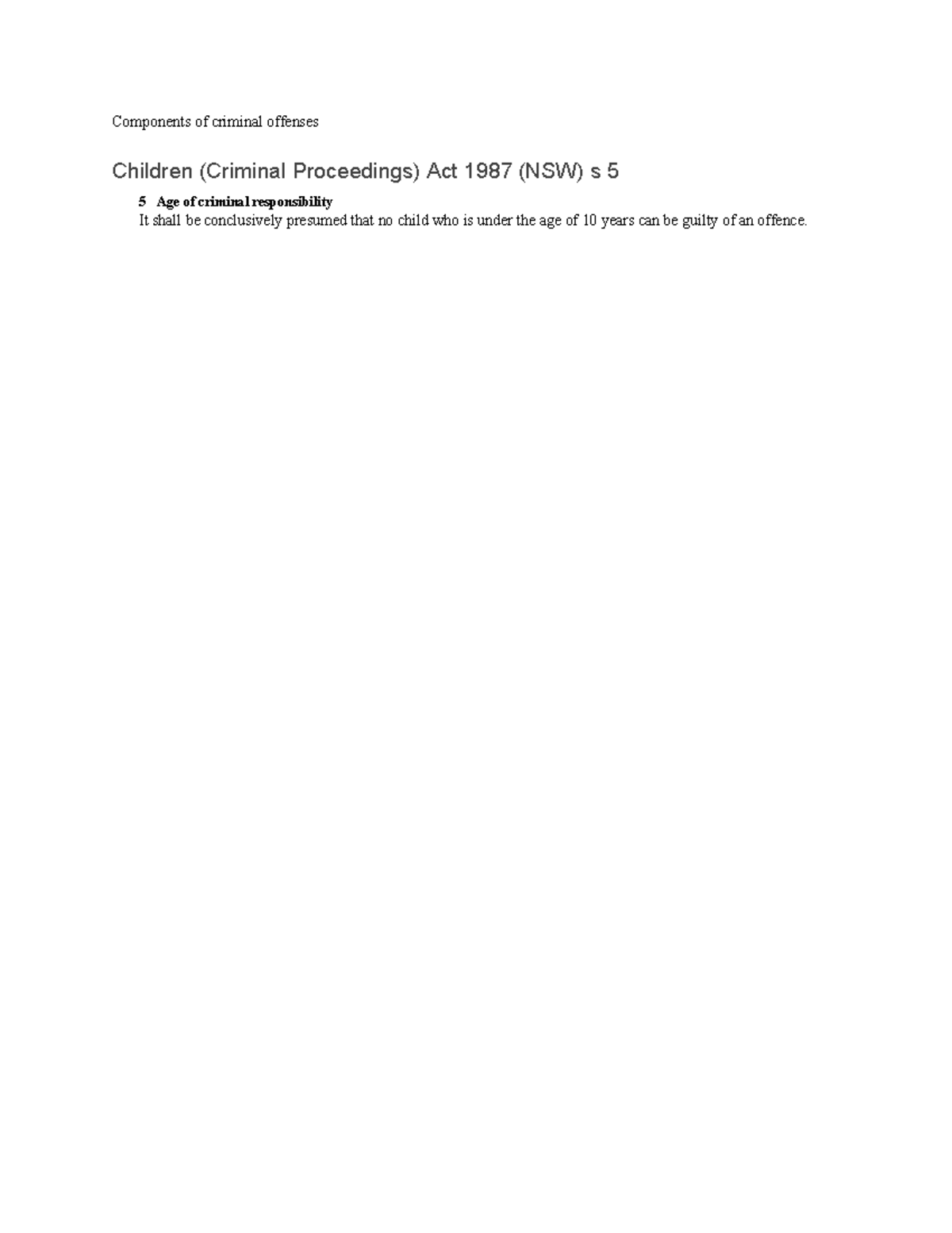 LAWS1021 CCP Legislation - Components of criminal offenses Children ...