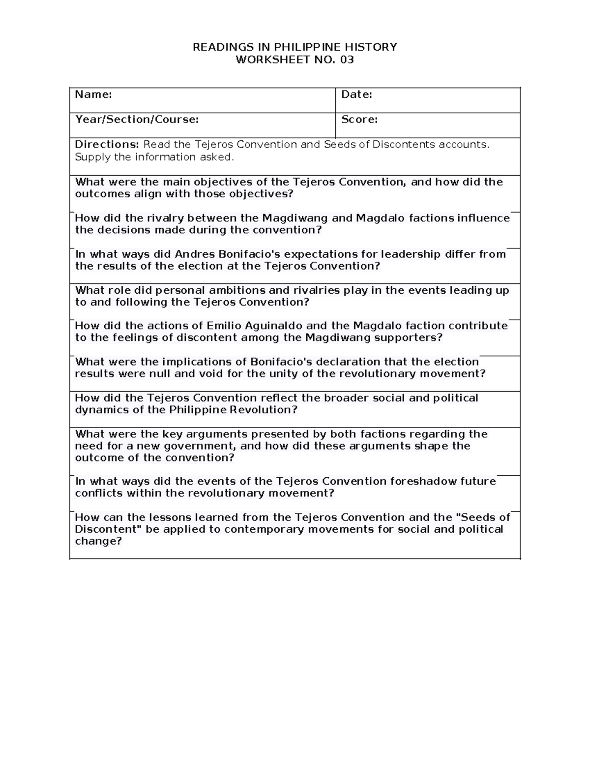Worksheet-No - Goodluck - READINGS IN PHILIPPINE HISTORY WORKSHEET NO ...