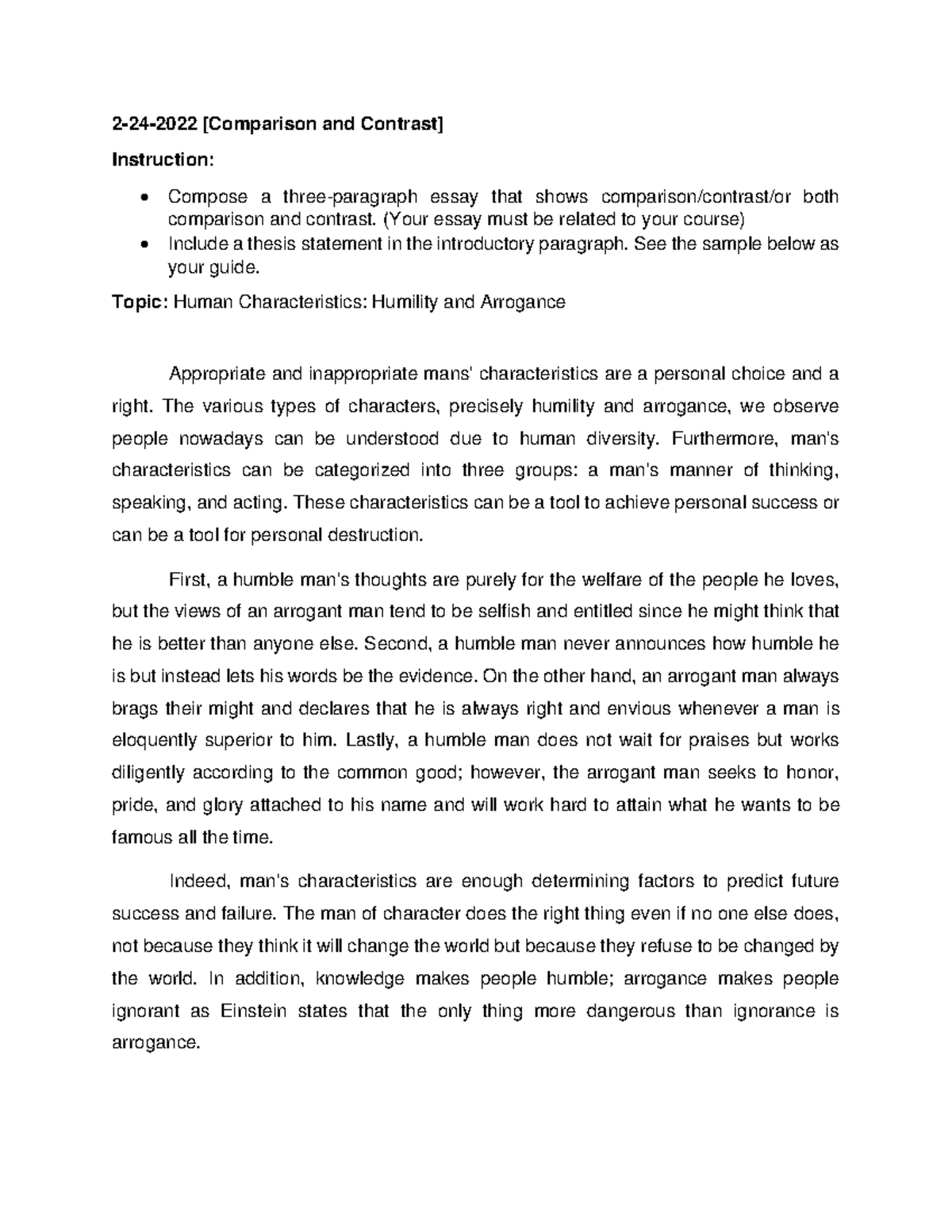 1Comparison and Contrast Activity 2 24 2022 - 2-24-2022 [Comparison and ...