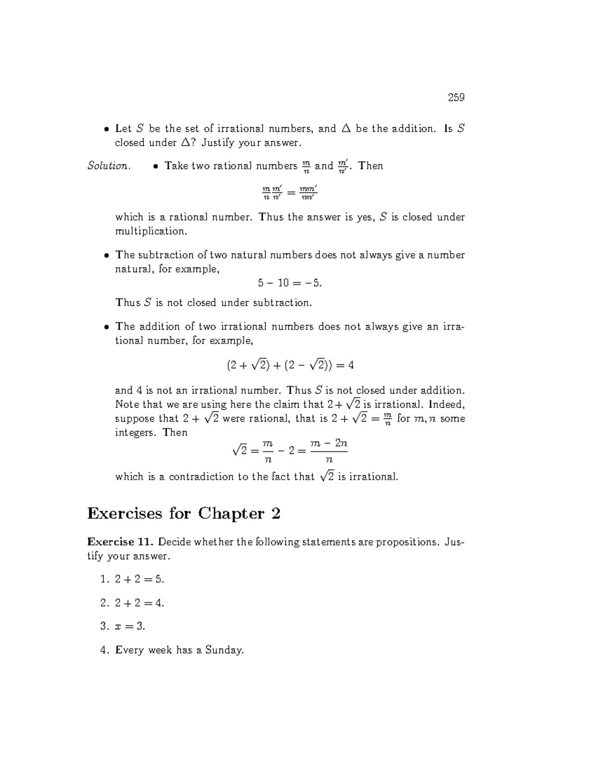 MH1812 chapter 2 answer - 259 Let S be the set of irrational numbers, and ∆ be the addition. Is ...