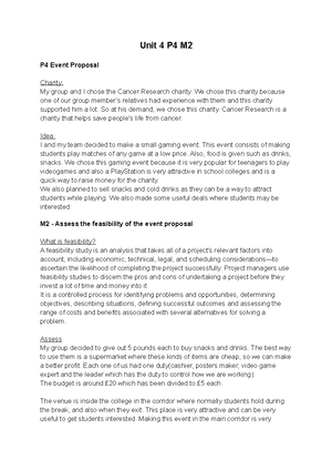 Unit 4 P2 - Pearson BTEC Level 3 National Diploma in Business Unit 4: Managing an Event - Unit 4 ...