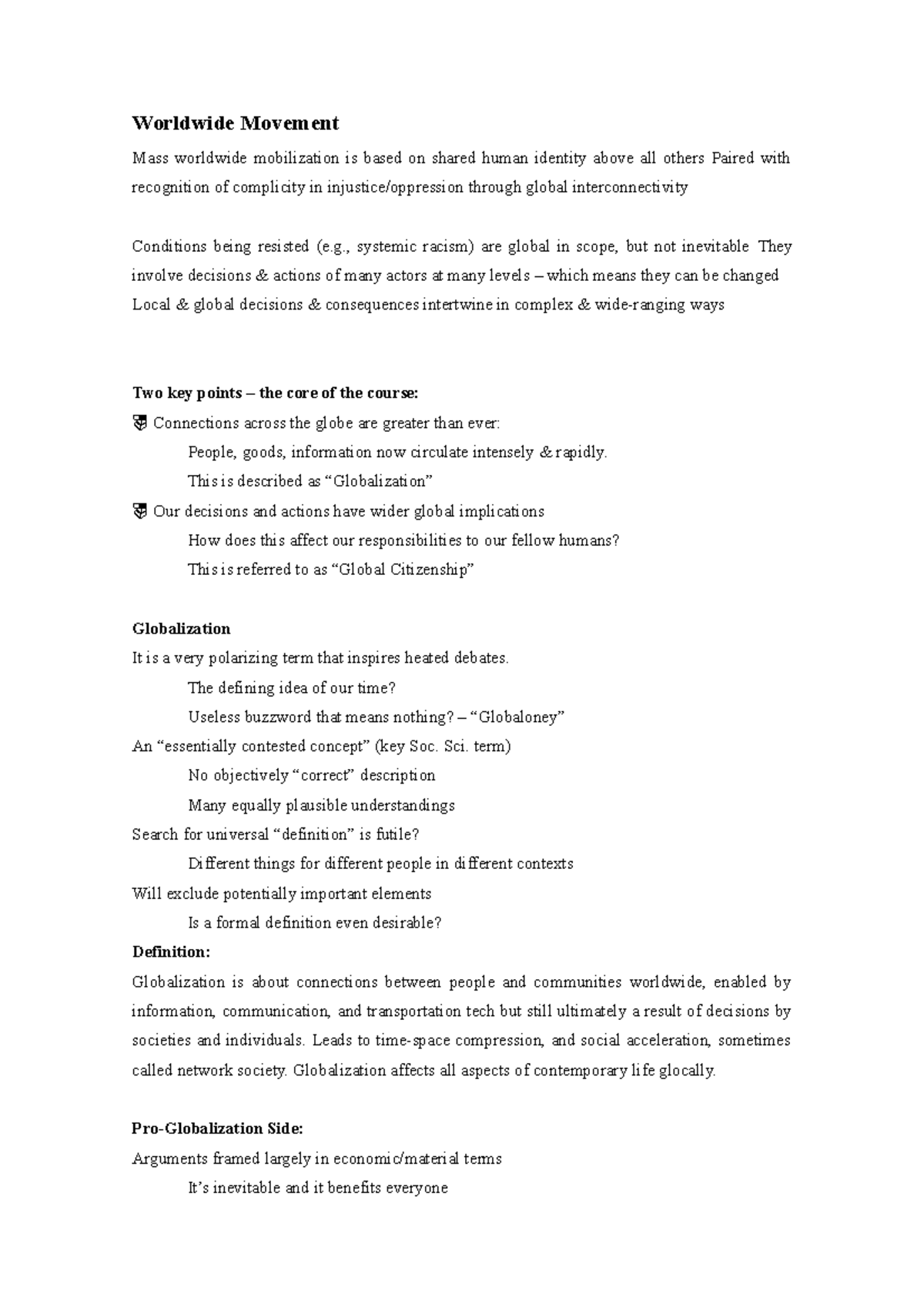 Notes - Worldwide Movement Mass worldwide mobilization is based on ...