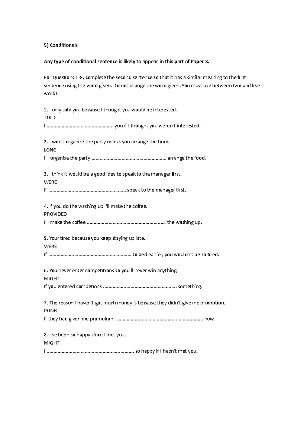 Conditionals and comparatives for Intermediate Level - 5) Conditionals ...