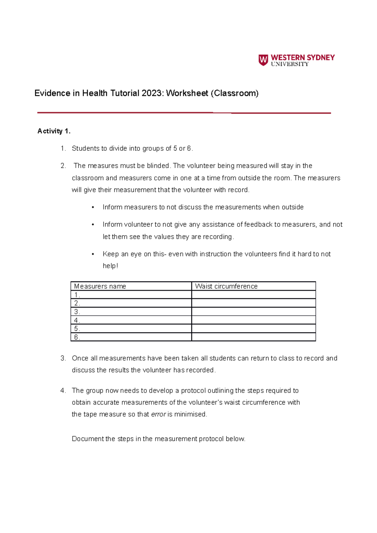 EIH Tutorial Week 05 Worksheet Classroom - Evidence in Health Tutorial ...