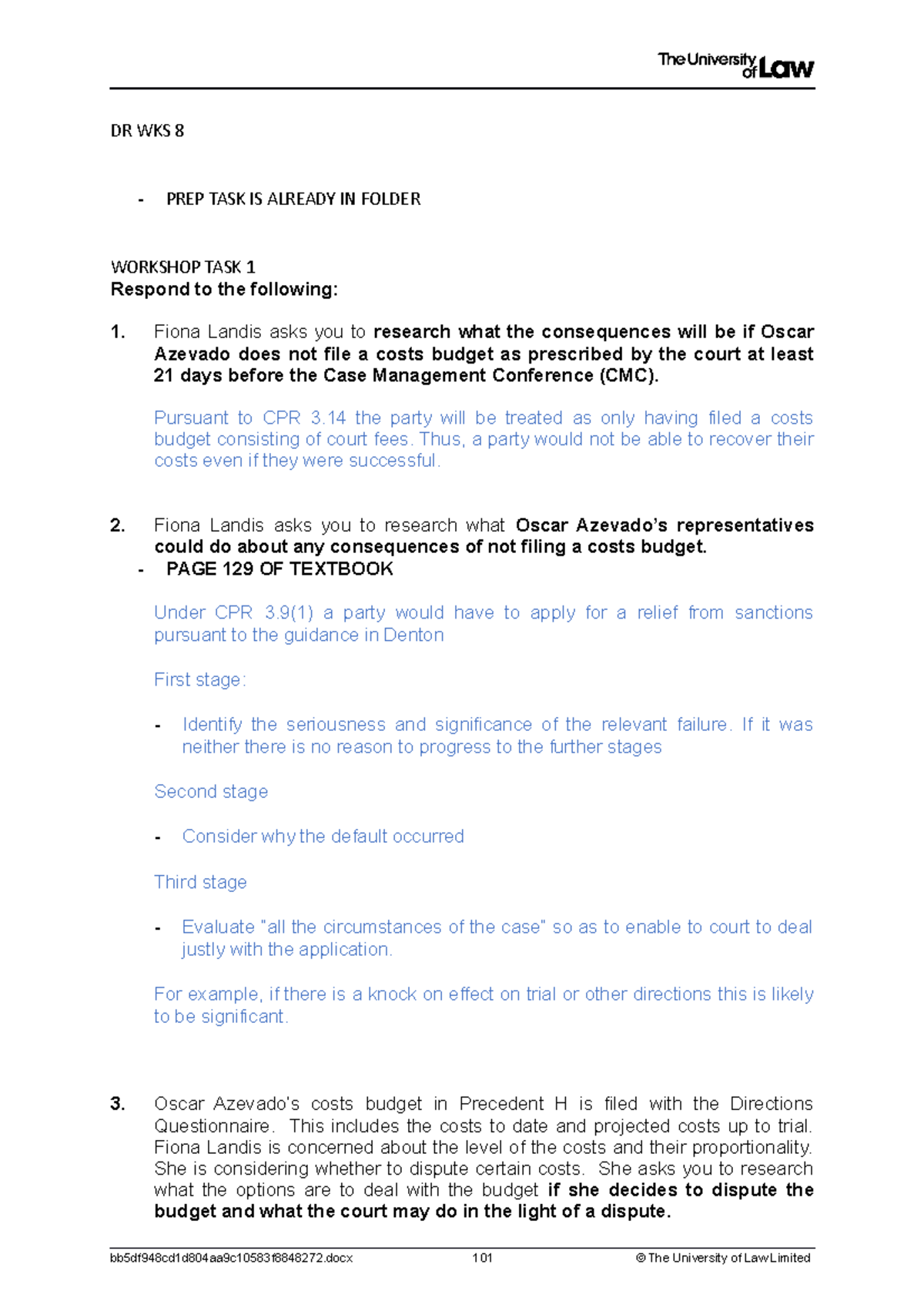 DR WKS 8 - Dispute resolution workshop 8 workshop and reading notes ...