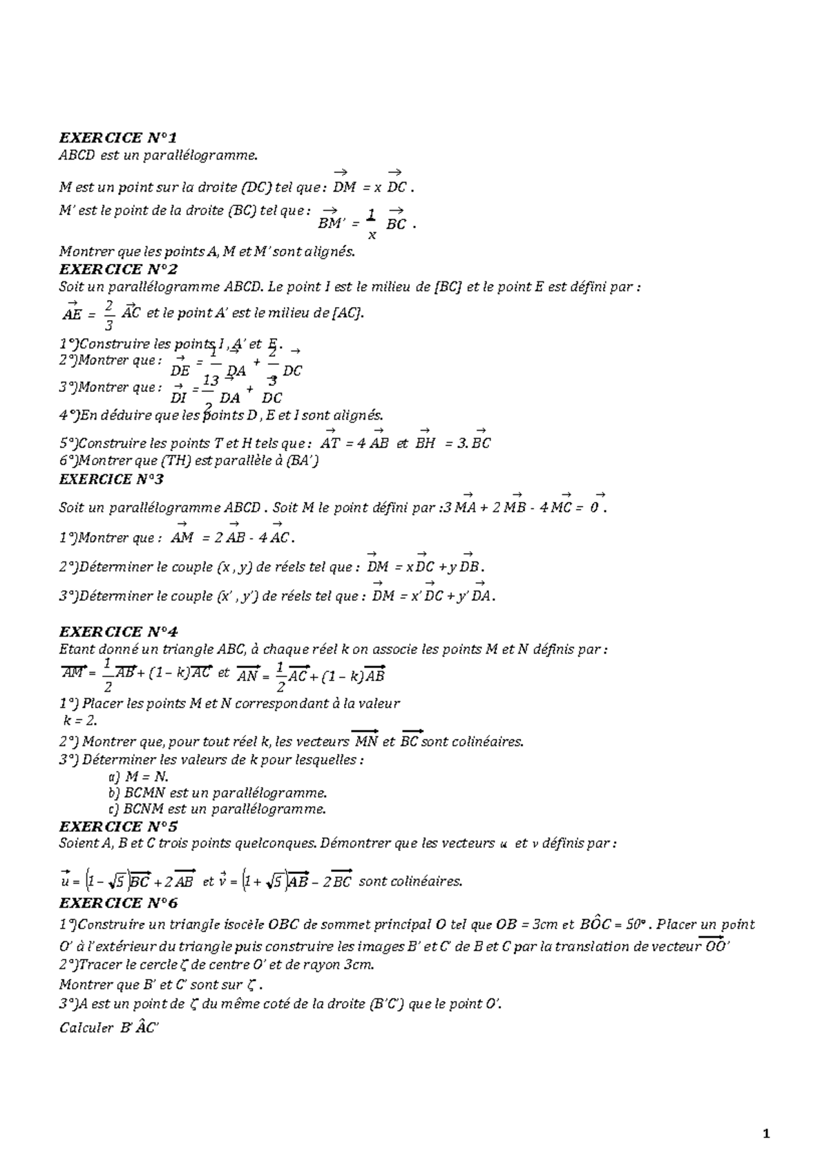 Serie 1 exercices-math-vecteur-translation - 1 v EXERCICE N° ABCD est ...