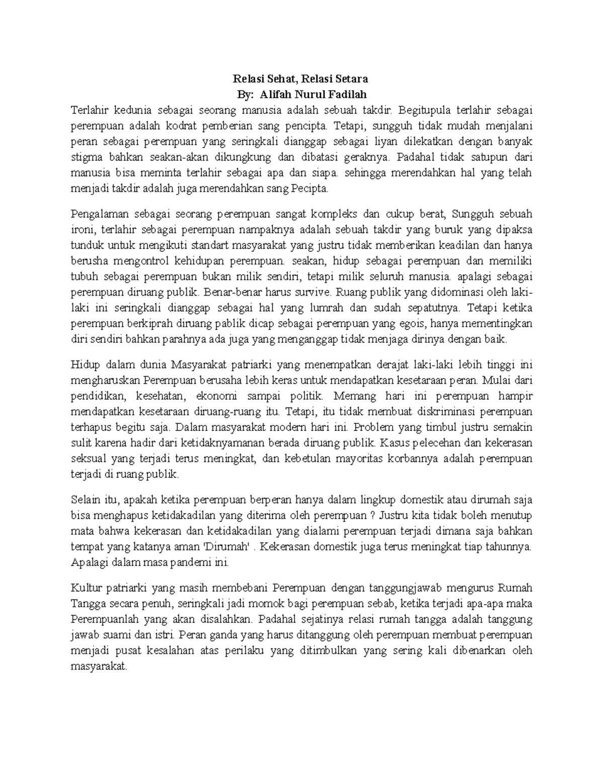 Indonesia Alifah Nurul Fadilah UIN SUKA Artikel - Relasi Sehat, Relasi ...
