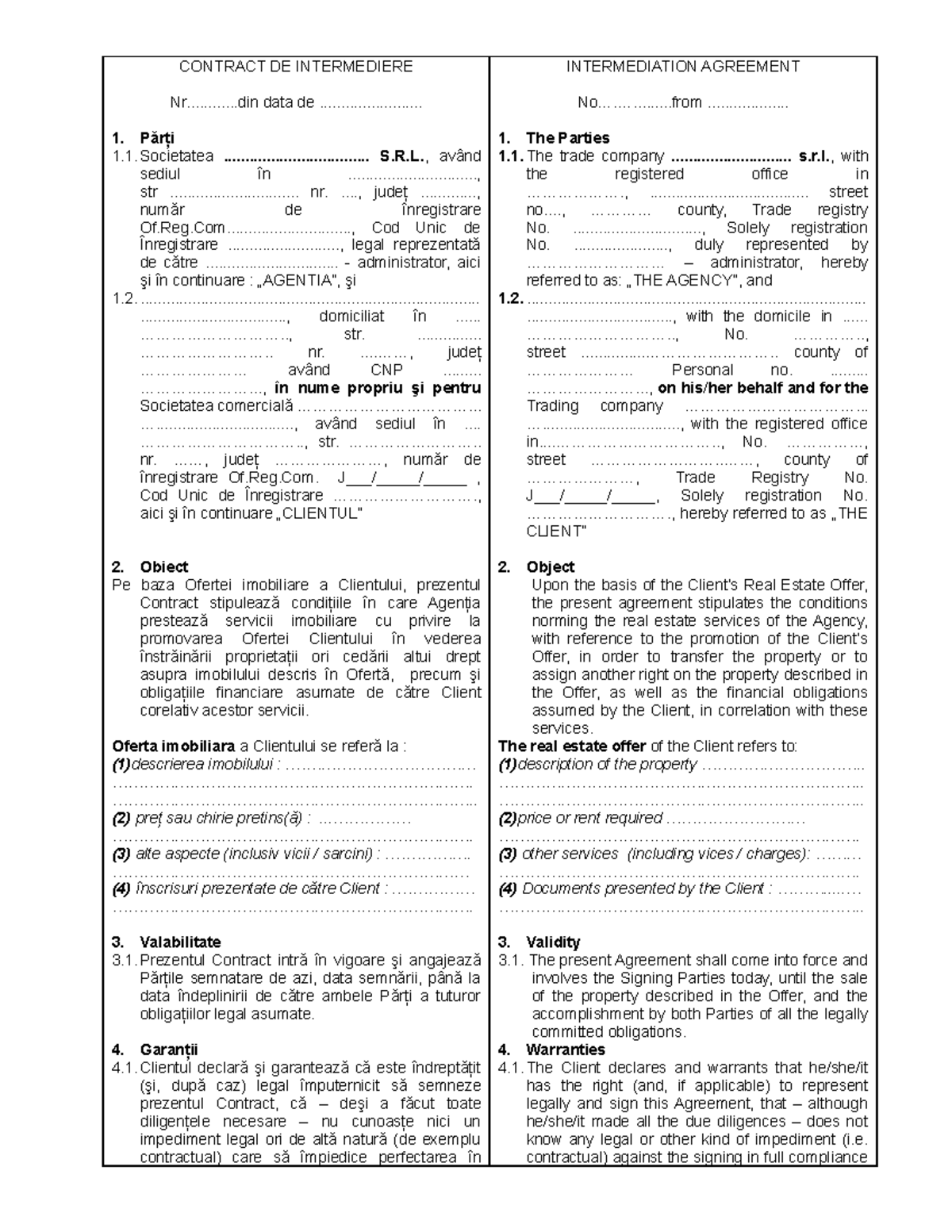 Contr intermediere draft ro-en - CONTRACT DE INTERMEDIERE Nr ...