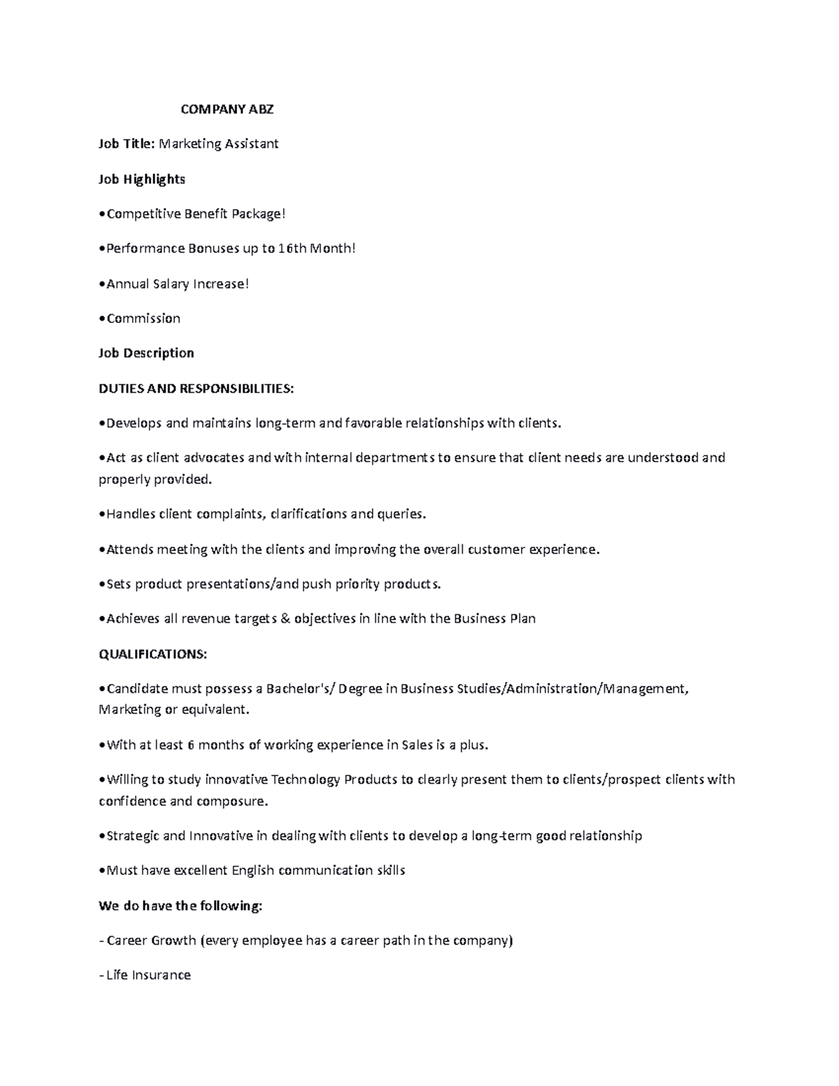 Job Highlights-WPS Office - COMPANY ABZ Job Title: Marketing Assistant ...