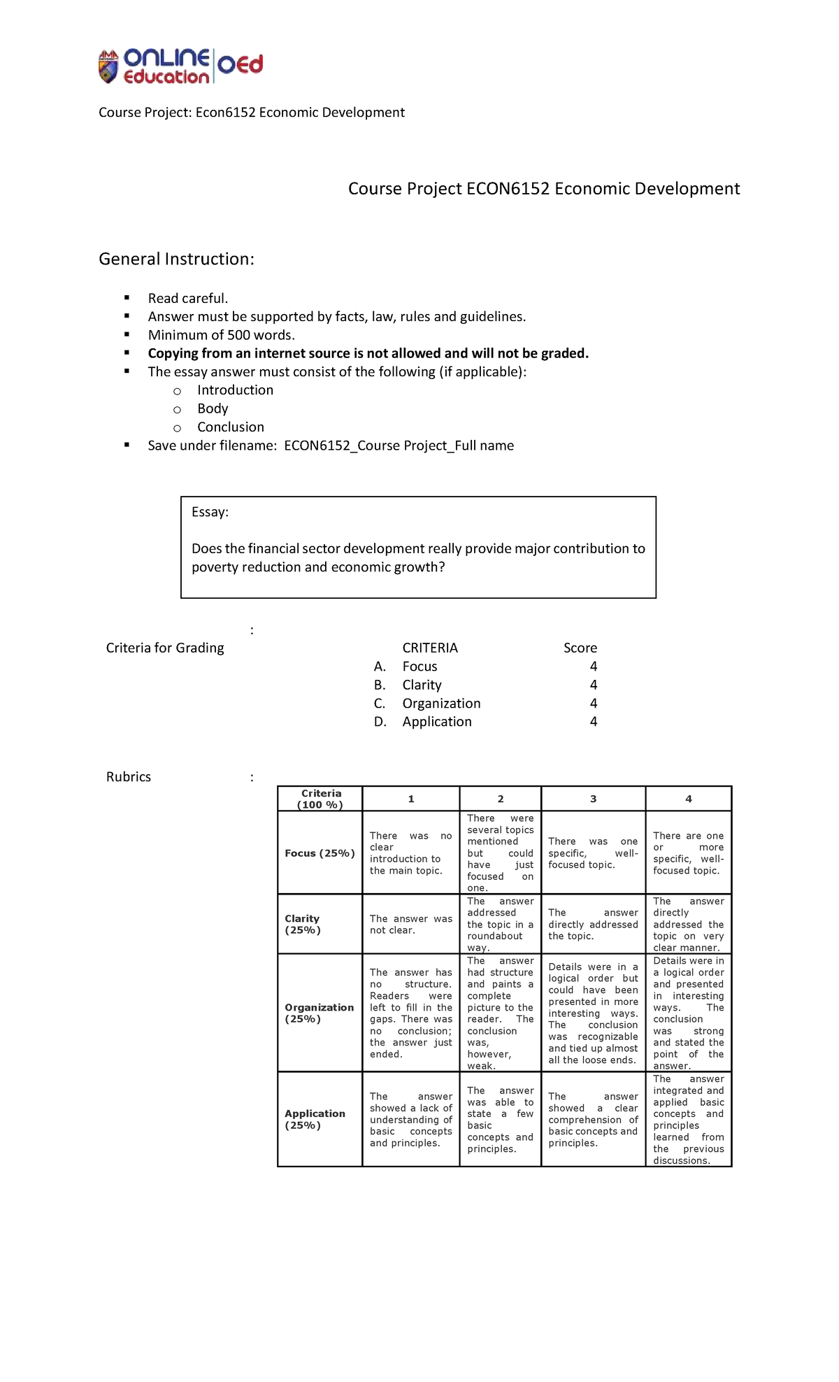 Course project in ECON6152 Economic Development - Course Project ...