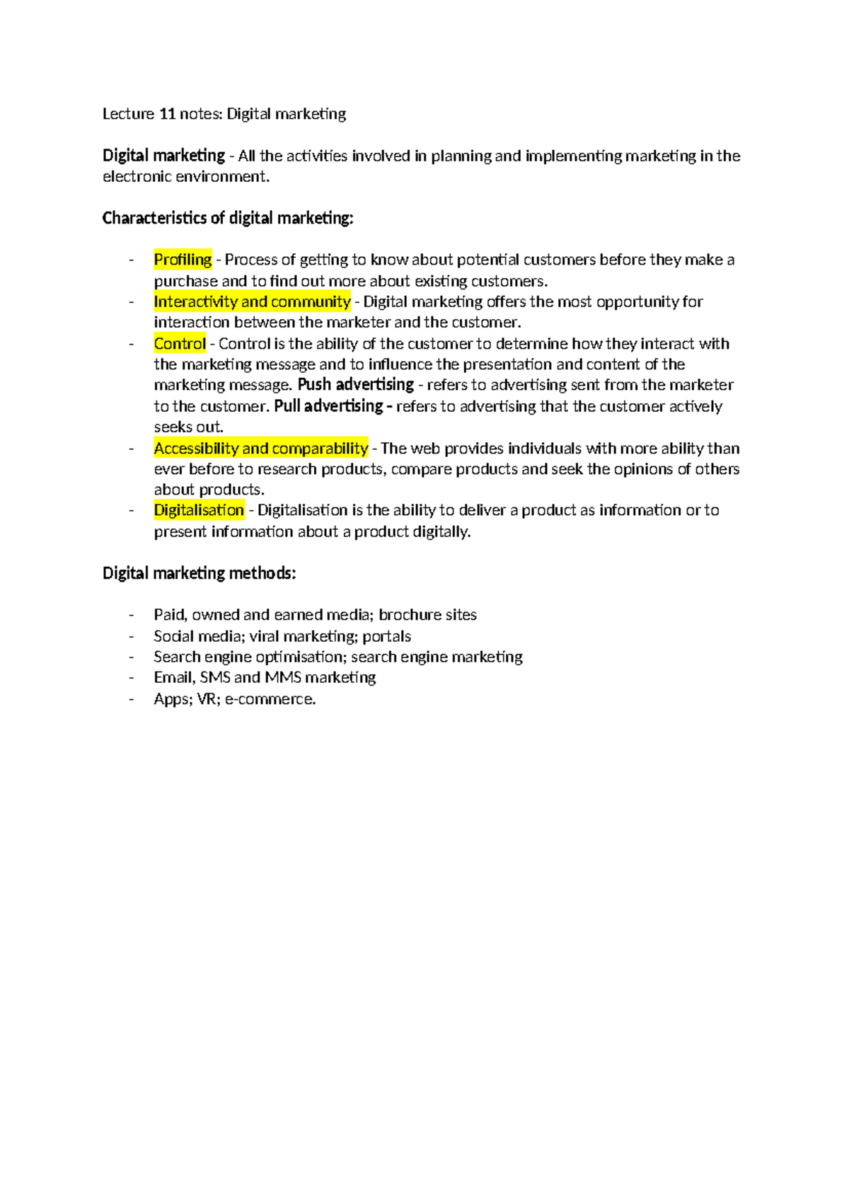 Lecture 11 notes - Lecture 11 notes: Digital marketing Digital ...