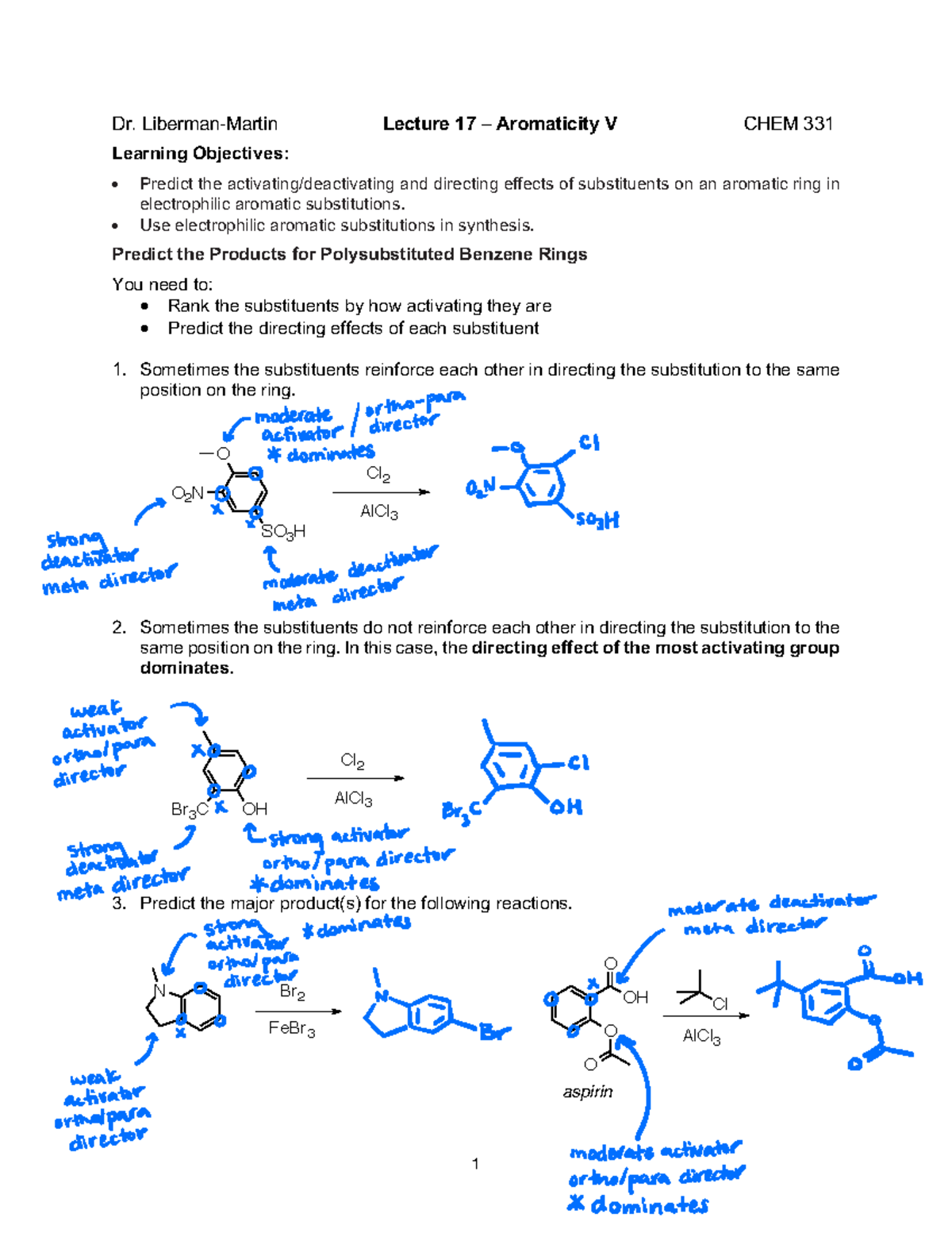Lec 17 aromaticity V worksheet key - Warning: TT: undefined function ...