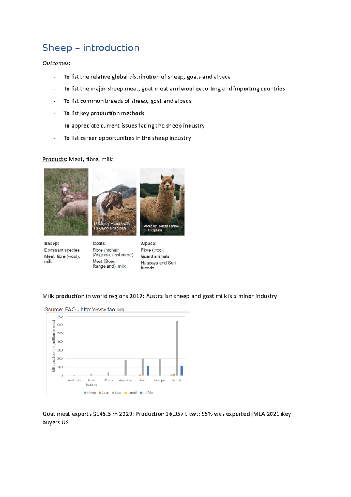 VSC110 Sheep - Sheep – introduction Outcomes : To list the relative ...