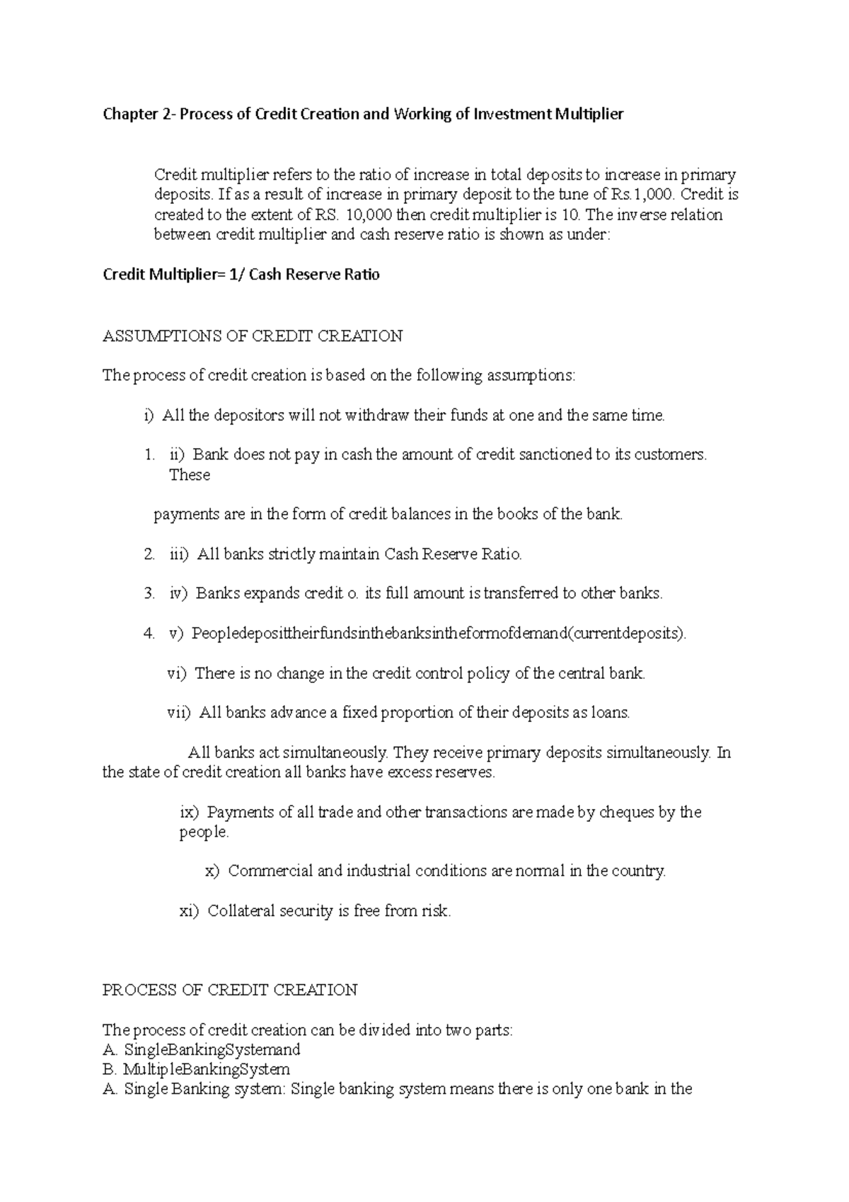 Chapter 2 Process of Credit And Credit Multiplier - Chapter 2- Process ...