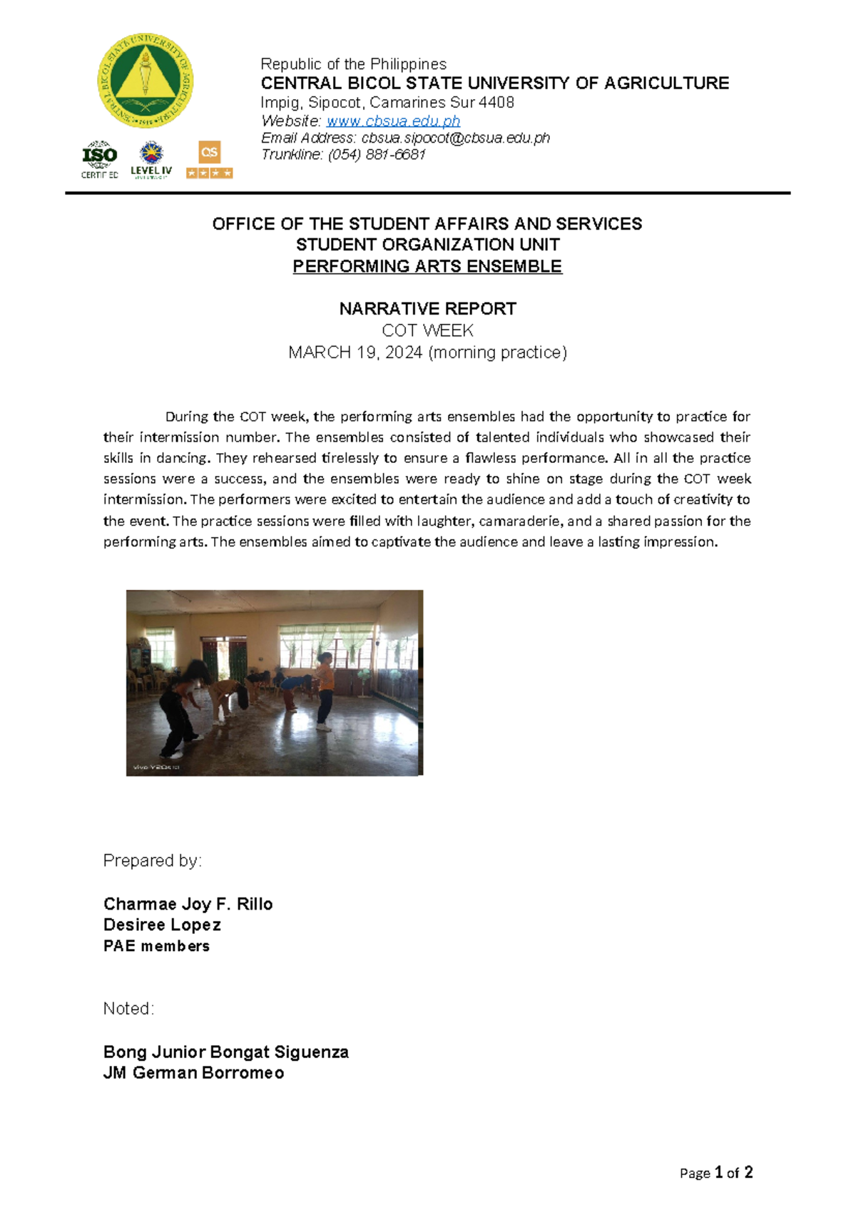 Narrative-and-Pictorial - Republic of the Philippines CENTRAL BICOL STATE UNIVERSITY OF ...