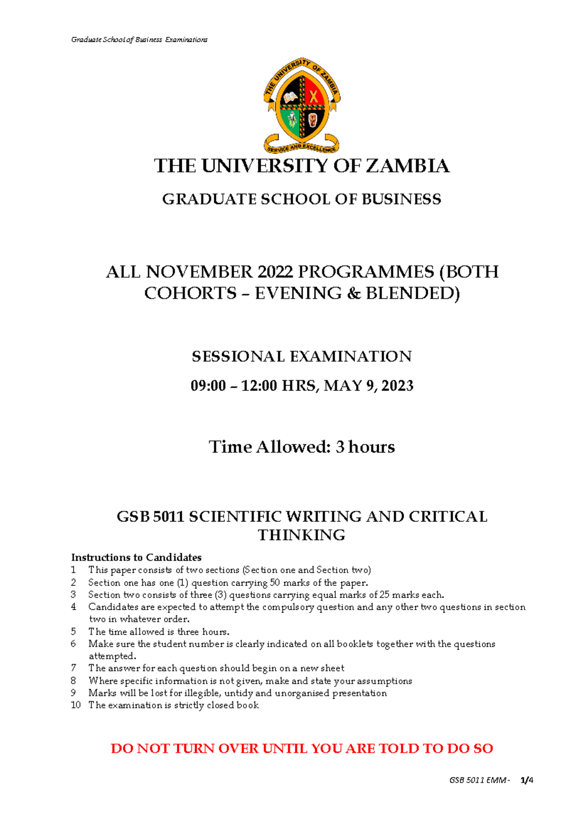 GSB 5011 - Scientific Writing AND Critical Thinking - THE UNIVERSITY OF ...