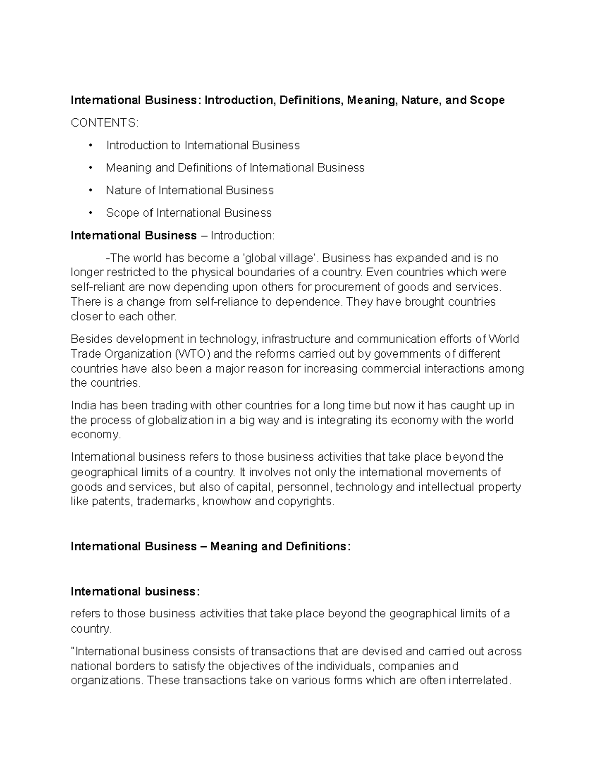 International Business Trade and Law for BSBA Third year ...