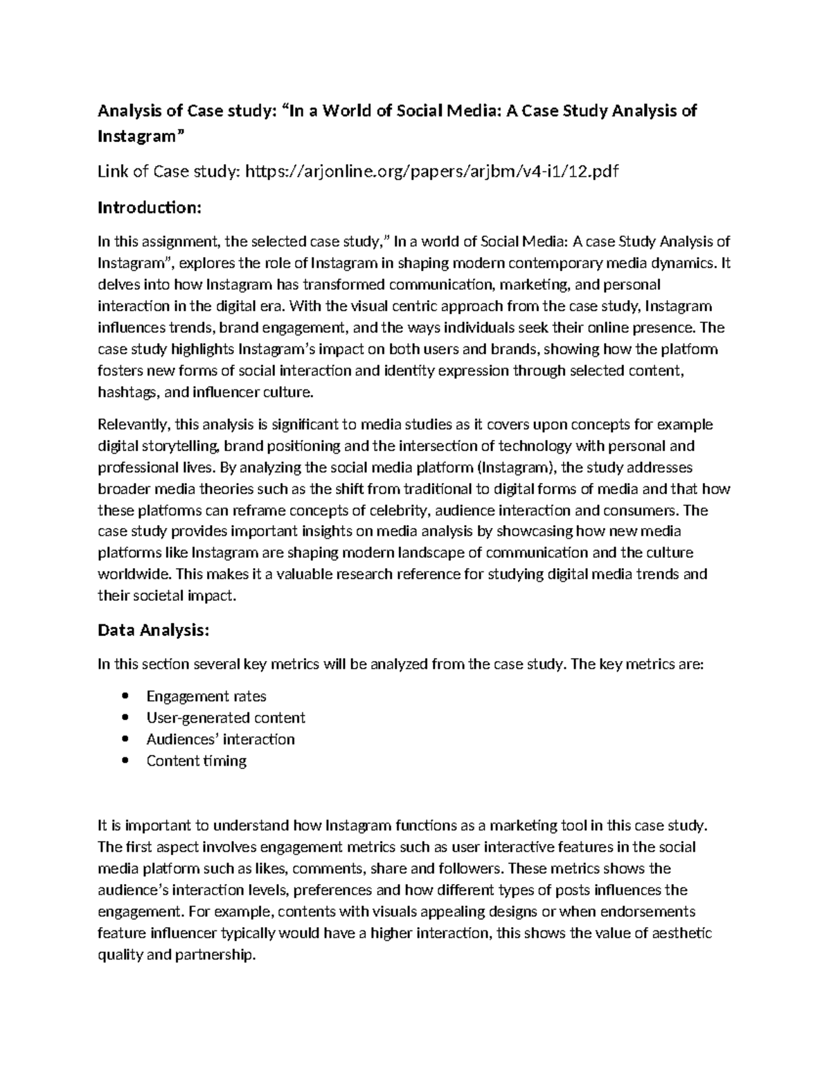 Media analysis case study - Analysis of Case study: “In a World of ...