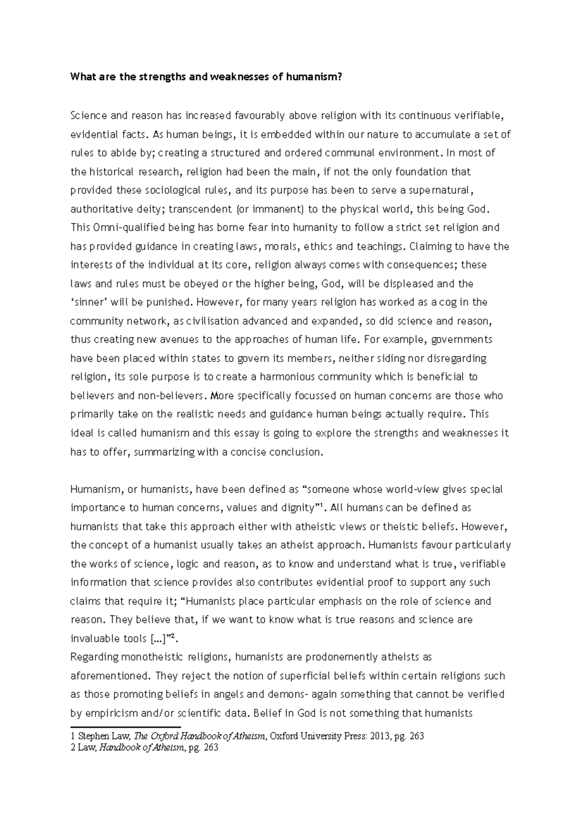 Humanism - Personal interpretation - What are the strengths and ...