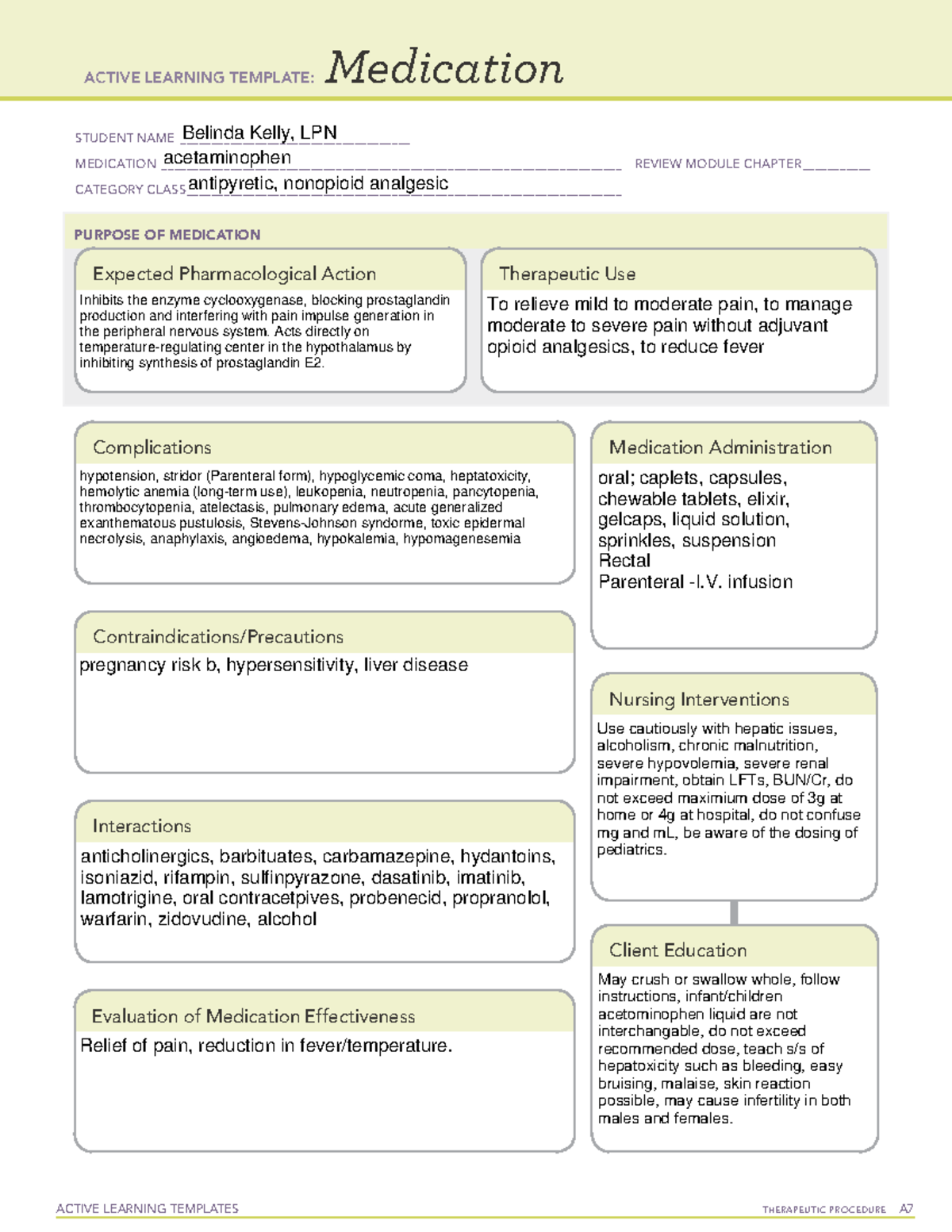 Acetaminophen medication template CF - ACTIVE LEARNING TEMPLATES ...