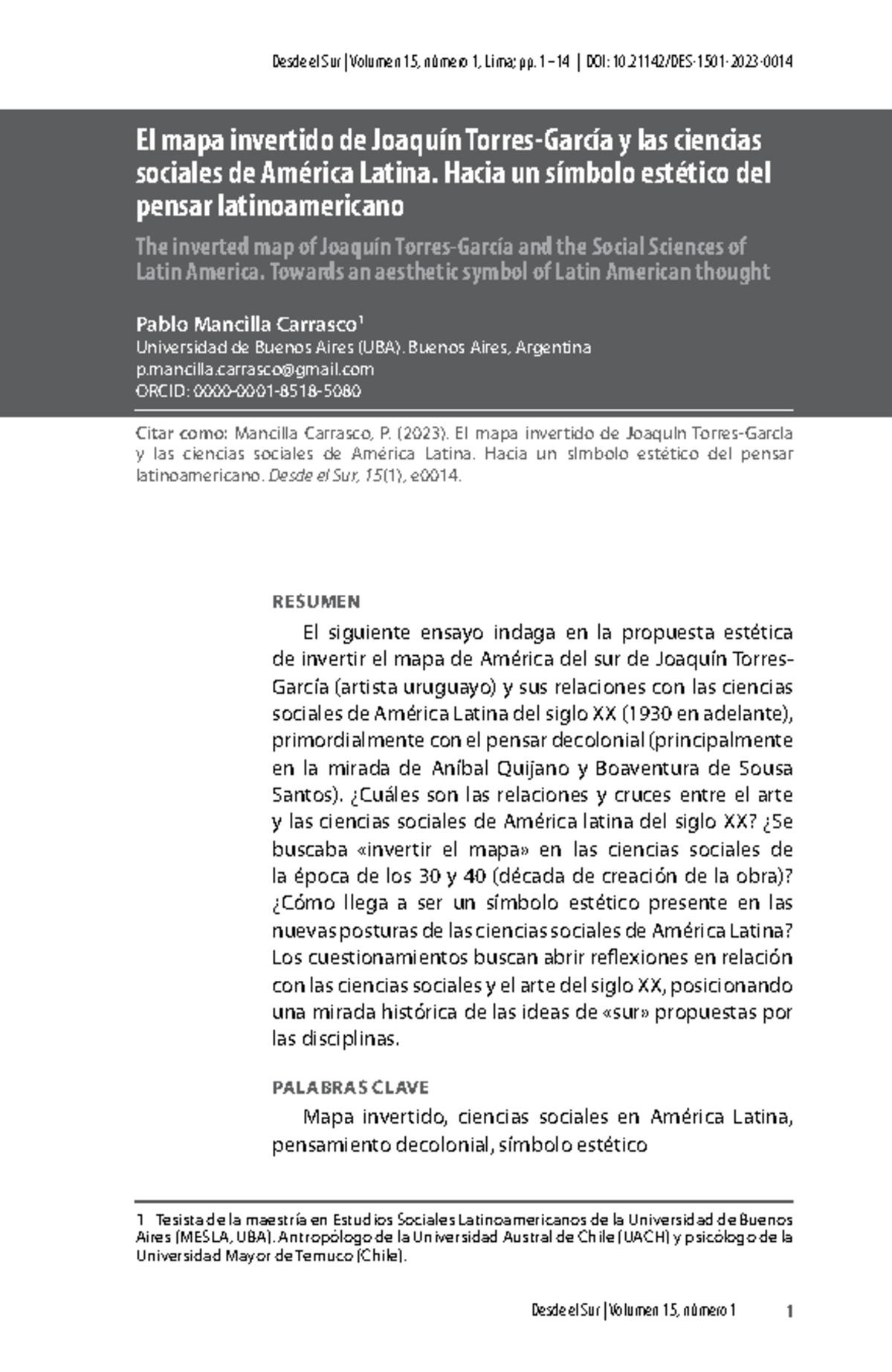 América Invertida - Desde el Sur | Volumen 15, número 1, Lima; pp. 1–14 ...