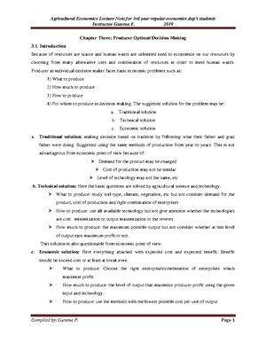 Agr@Chapter 2 - Lecture notes 2 - Compiled by: Gutema F. Page 1 Chapter ...