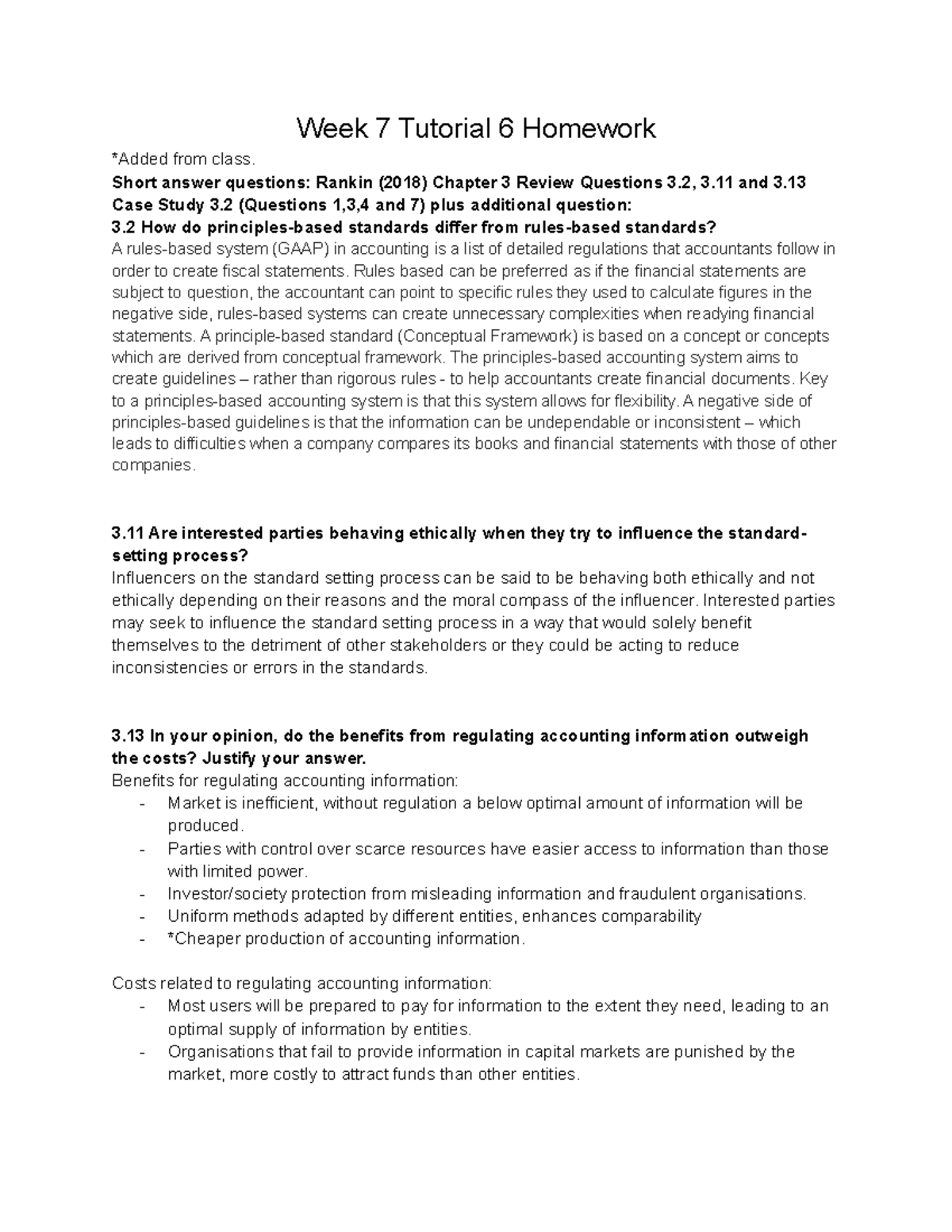 Week 7 - Tutorial 6 Homework - Week 7 Tutorial 6 Homework *Added from class. Short answer ...