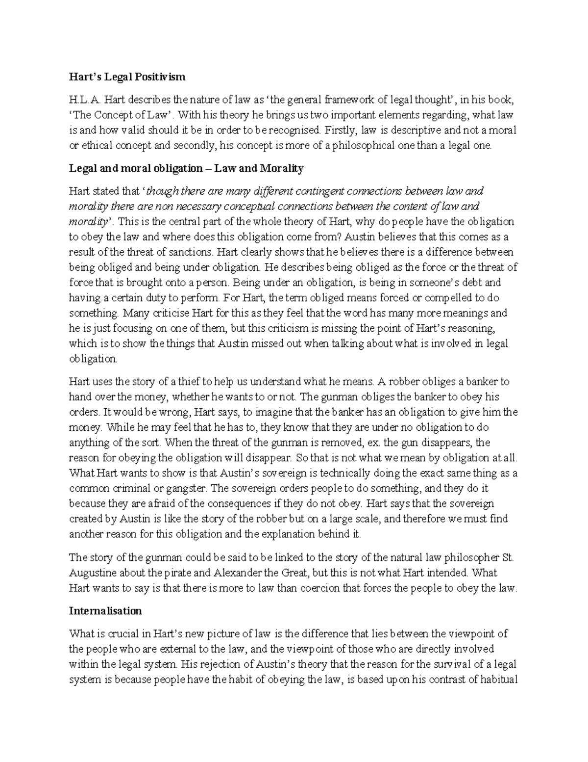 Hart - Description of philosopher - Hart’s Legal Positivism H.L. Hart ...