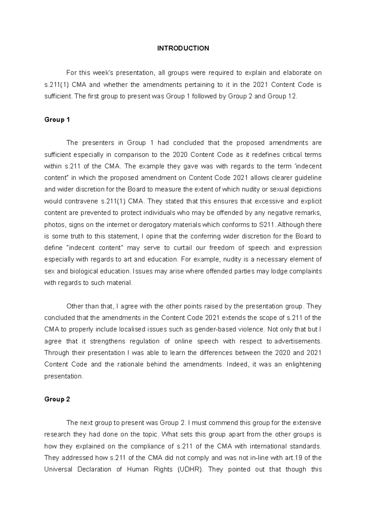 WEEK 1 Report on Presentations - INTRODUCTION For this week’s ...