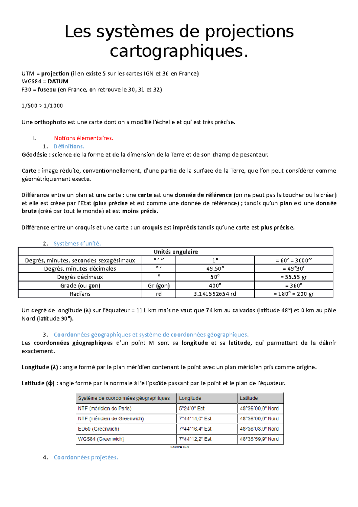 Les systèmes de projections cartographiques et le traitement des ...