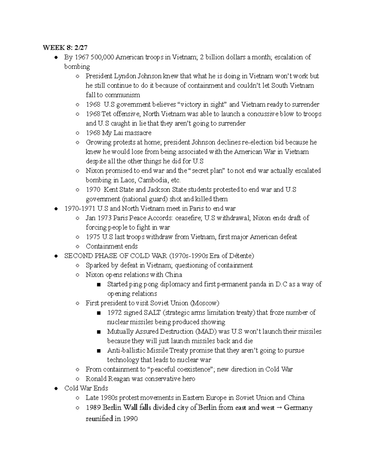 Week 8 Lecture Notes (Hist) - WEEK 8: 2/ By 1967 500,000 American ...