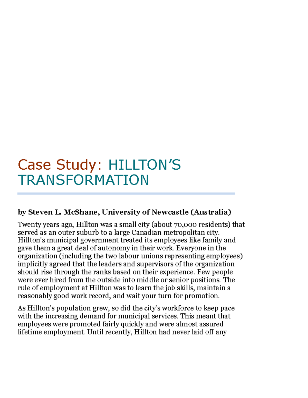 Case Study Hilltons Transformation - Case Study: HILLTON’S ...