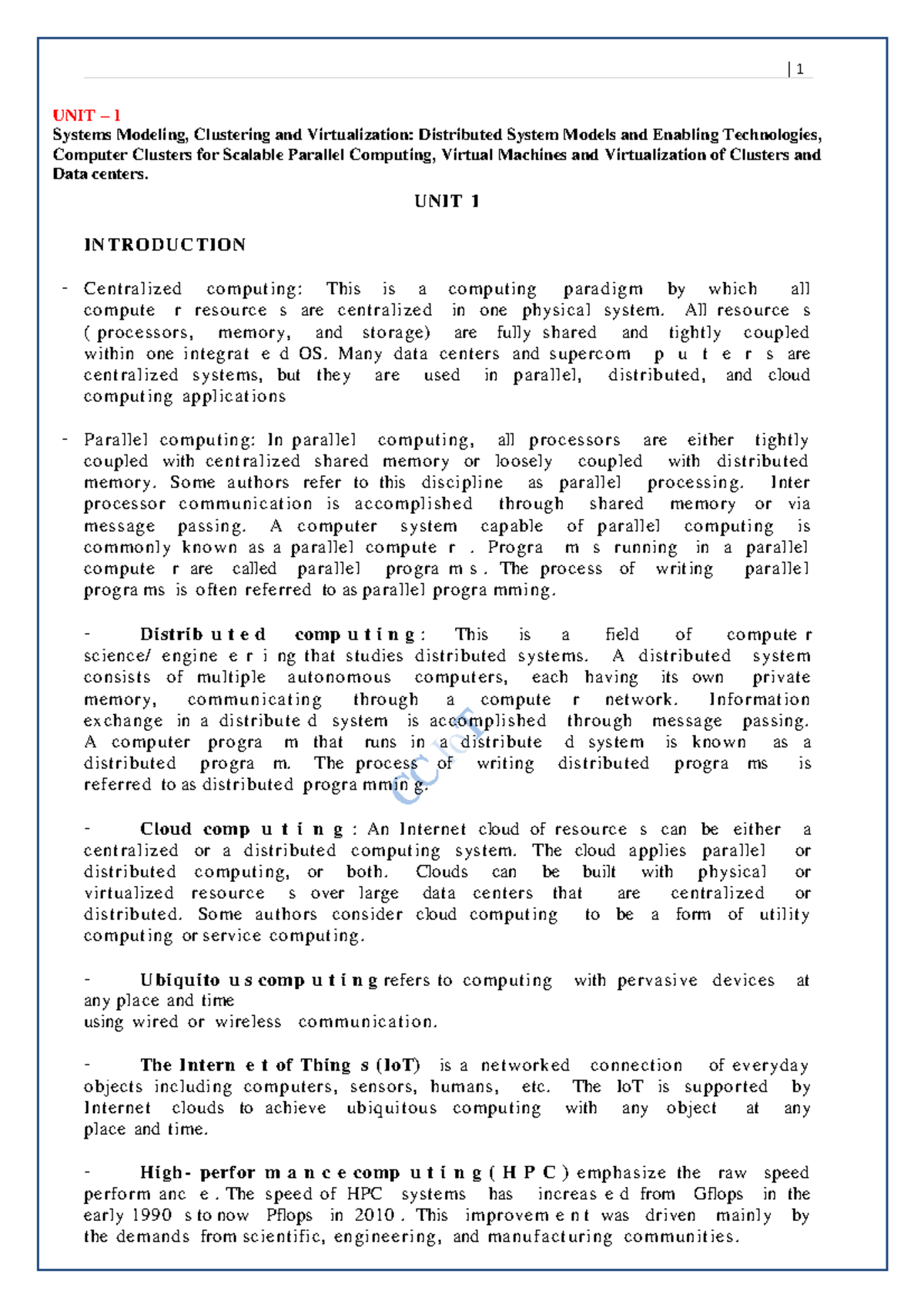 CC Unit 1 - NOTES - UNIT – 1 Systems Modeling, Clustering and ...