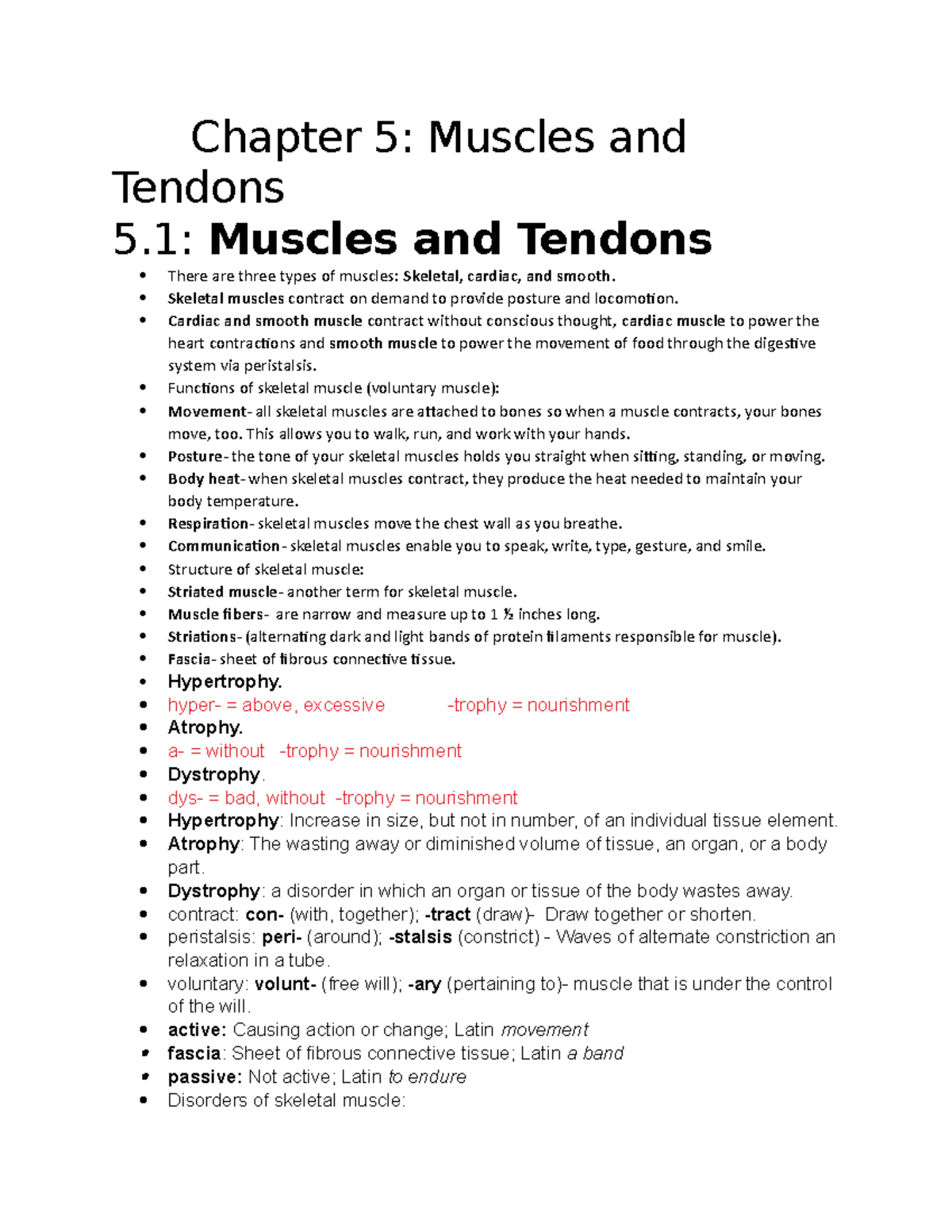Exam notes on chapter 5 med term - Chapter 5: Muscles and Tendons 5 ...