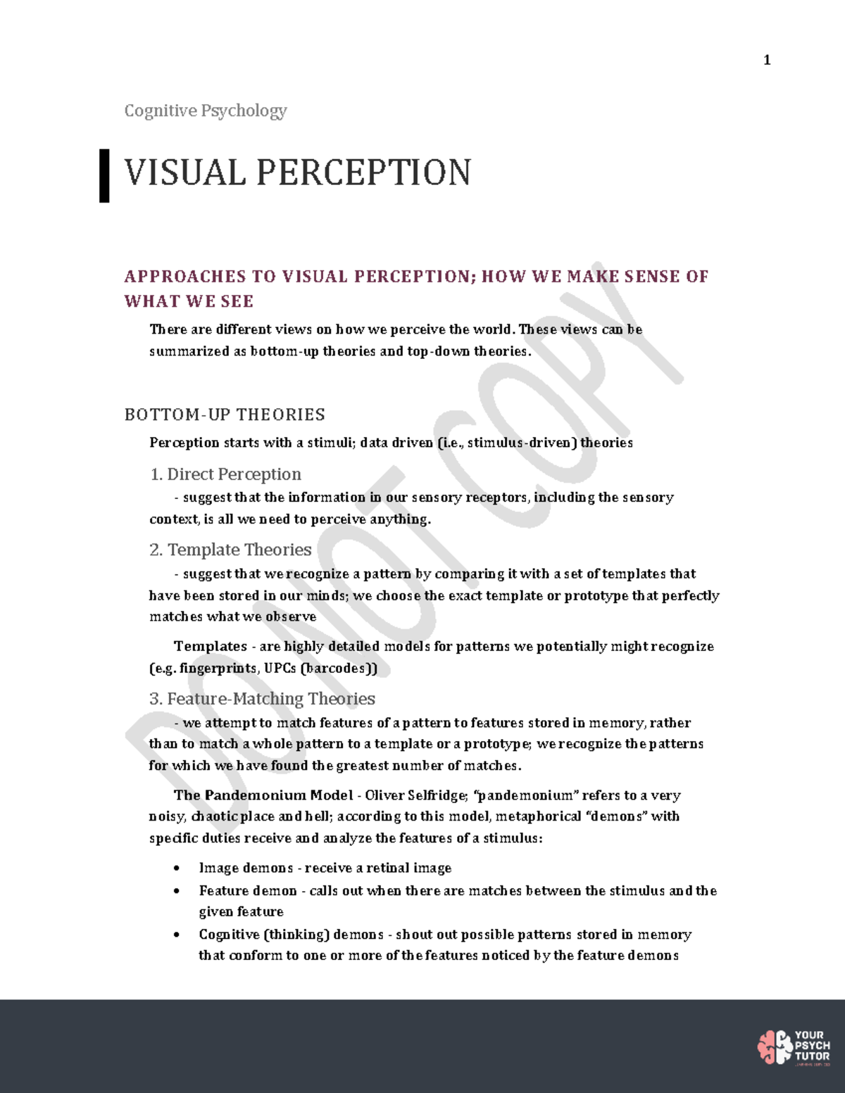 Visual Perception - Cognitive Psychology VISUAL PERCEPTION APPROACHES ...