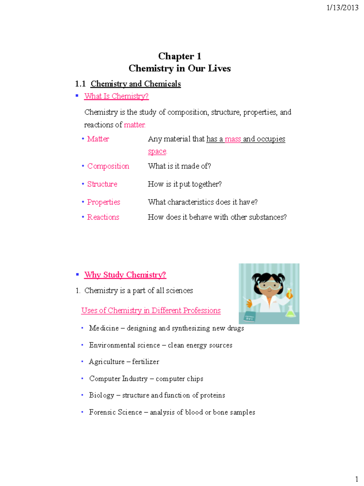 Introto Chem Lect Ch1Notes - Chapter 1 Chemistry in Our Lives 1 ...