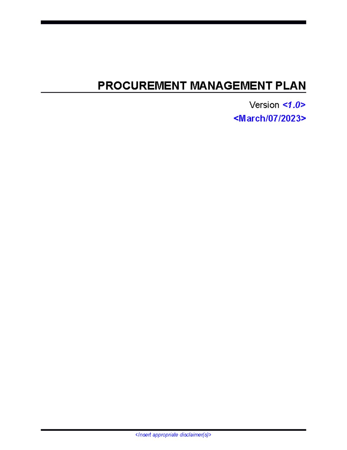IT2 - project management - PROCUREMENT MANAGEMENT PLAN Version - Studocu