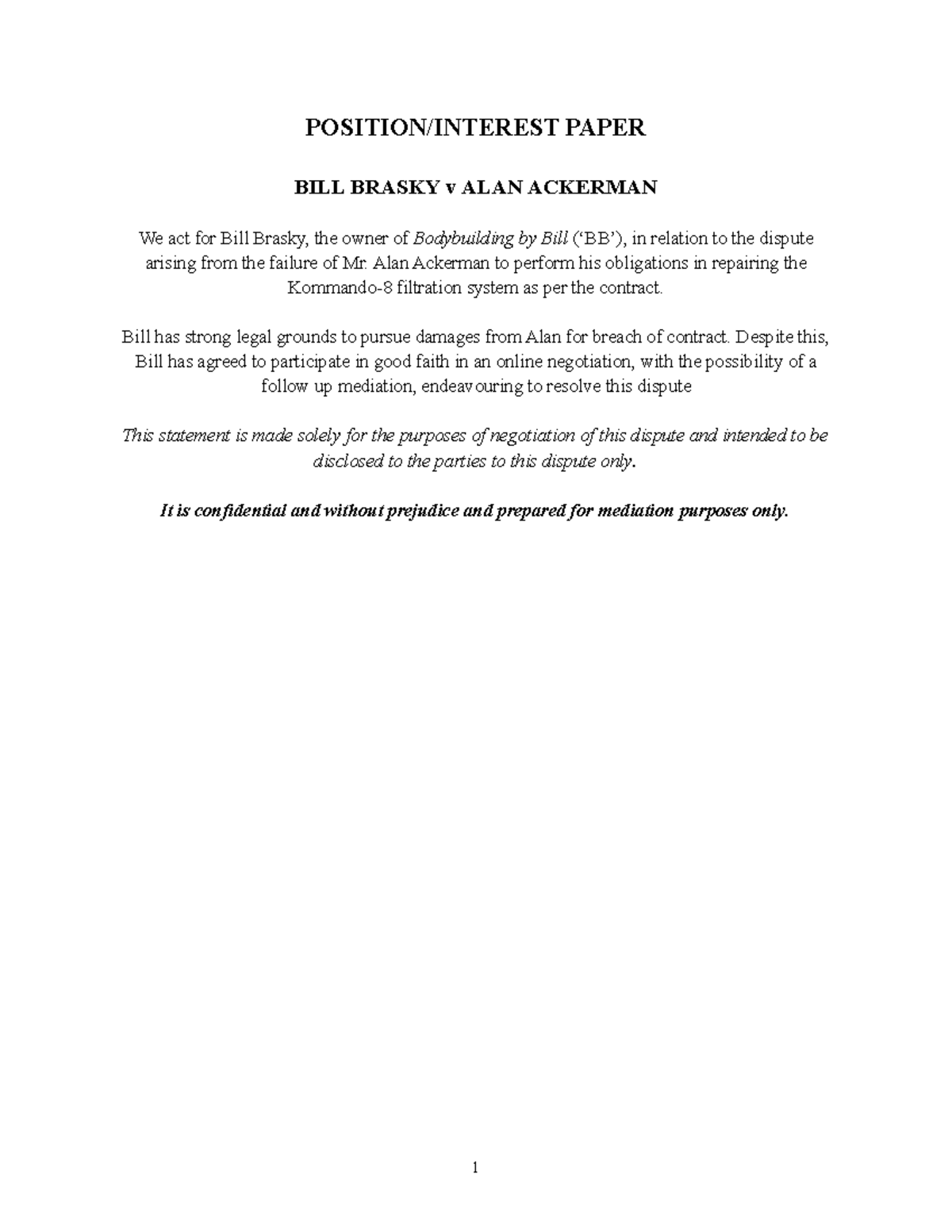 RCD- Midterm Position Paper - POSITION/INTEREST PAPER BILL BRASKY v ...