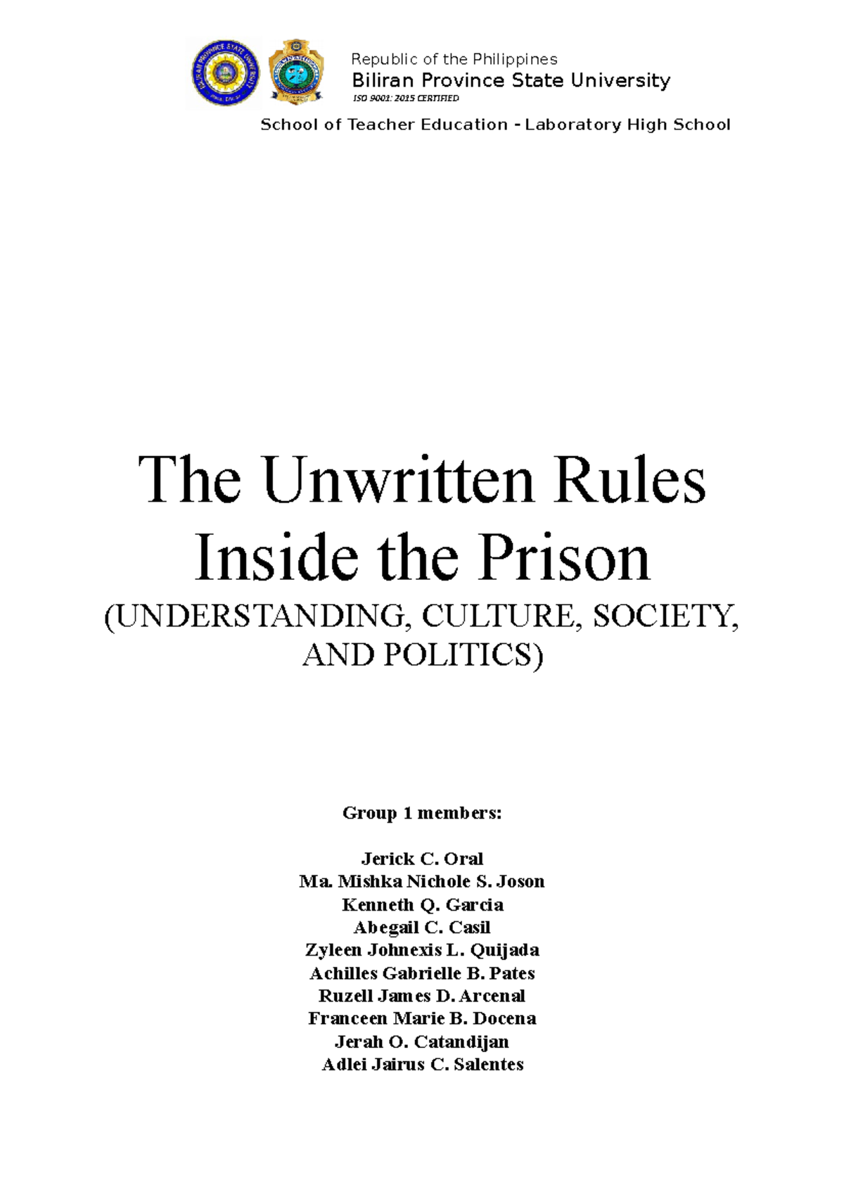 The Unwritten Rules Inside the Prison - Republic of the Philippines ...