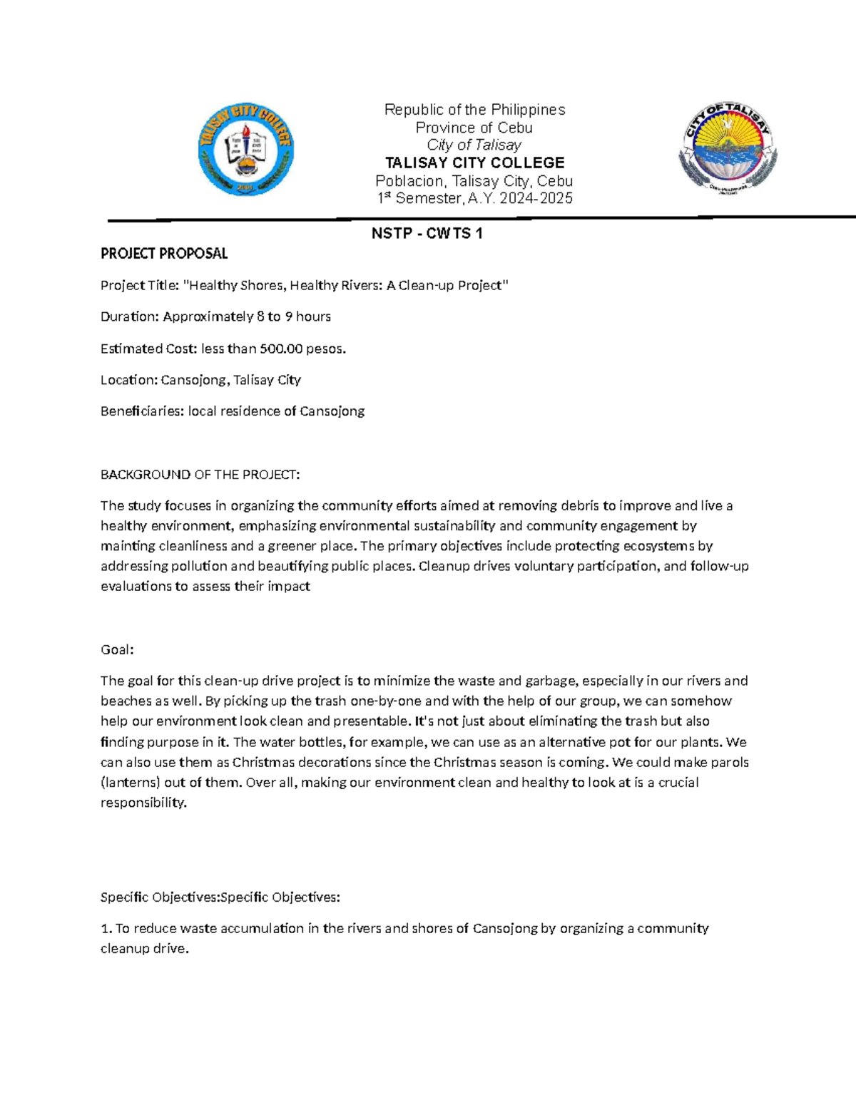 CWTS-proposal - None - Republic of the Philippines Province of Cebu ...