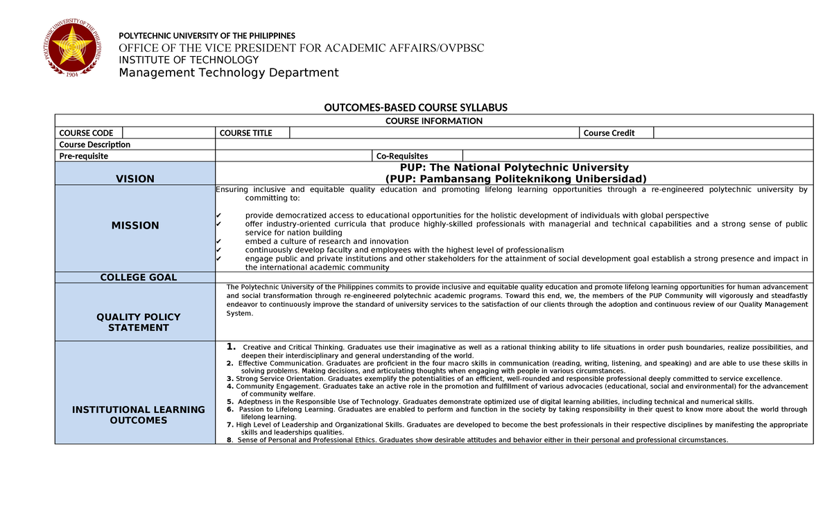 DIT Template-NEW - OFFICE OF THE VICE PRESIDENT FOR ACADEMIC AFFAIRS ...